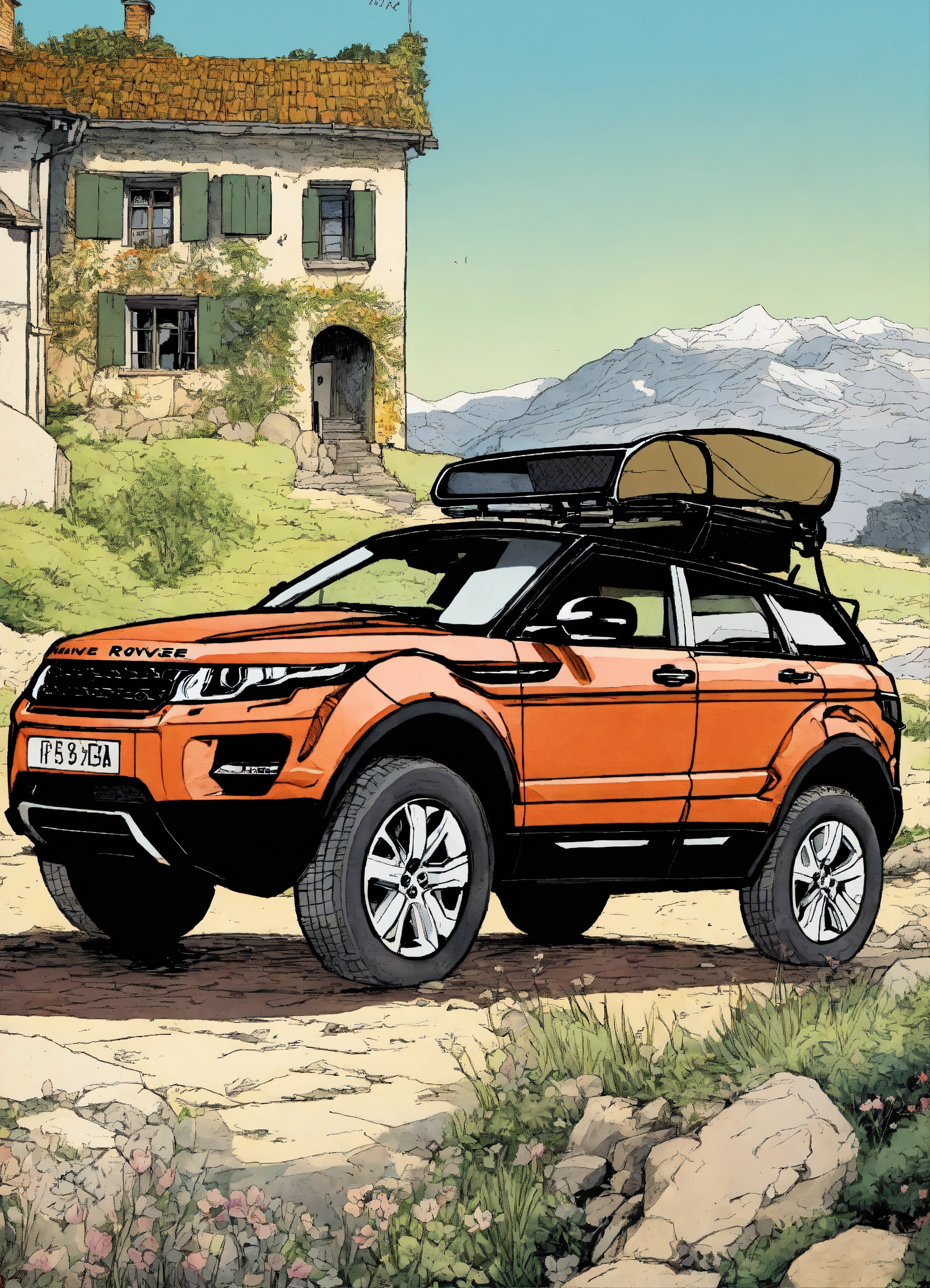 Lexica - Detailed pen and ink illustration of a Range Rover Evoque, by ...