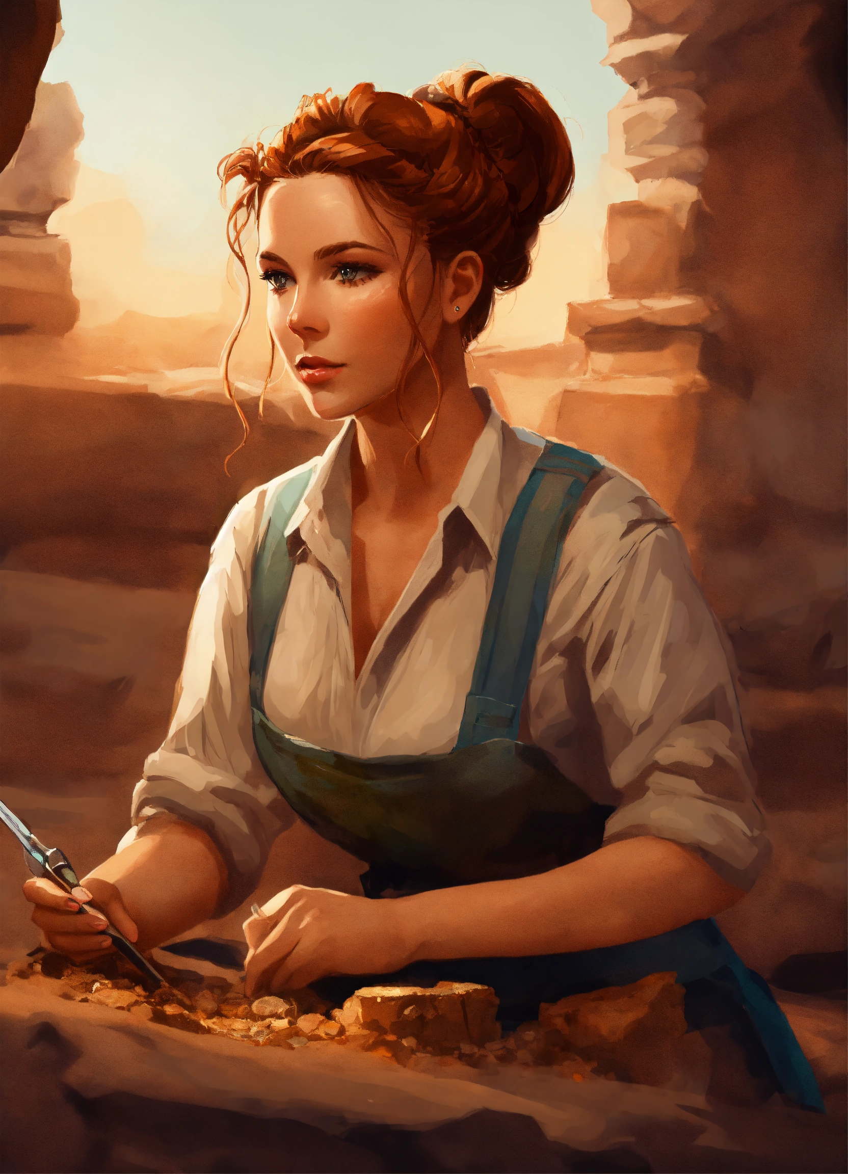 Lexica - Digital art painting of a beautiful archaeologist woman with ...
