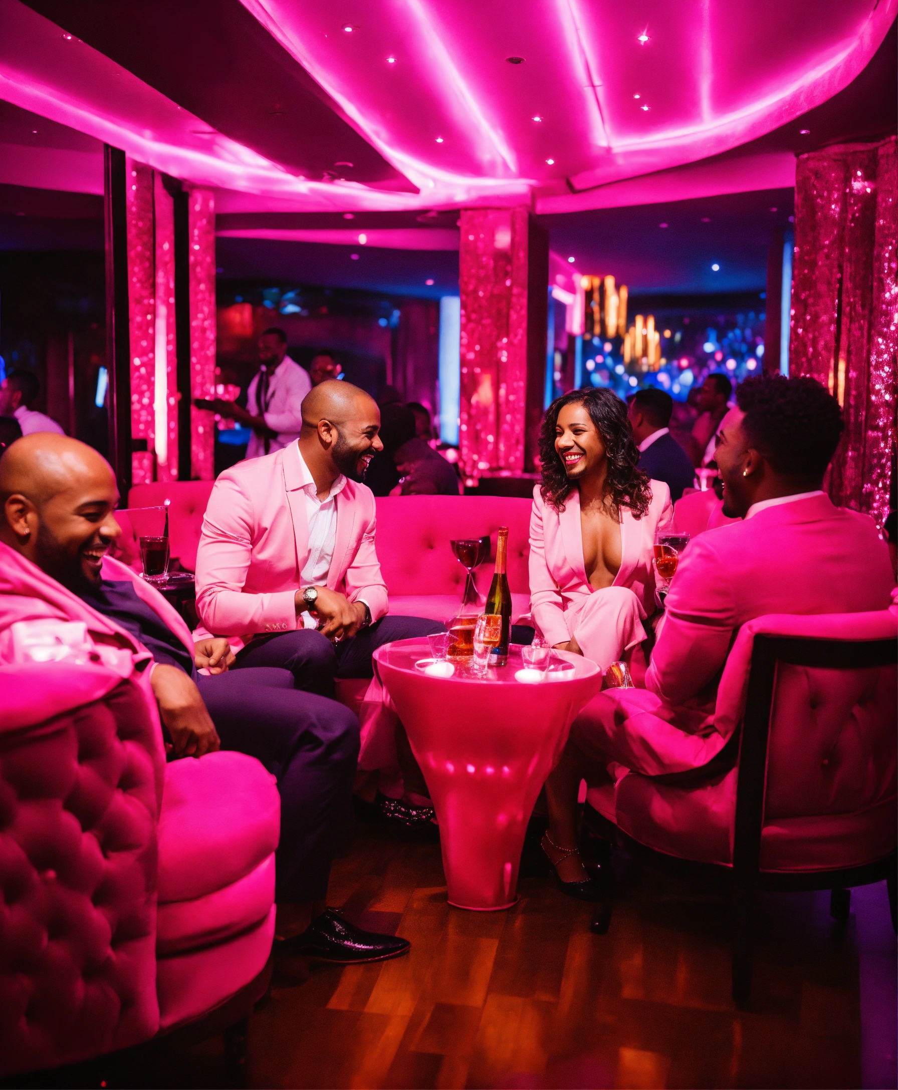 Lexica - A wide shot of dominican entrepreneurs in a dark pink ...