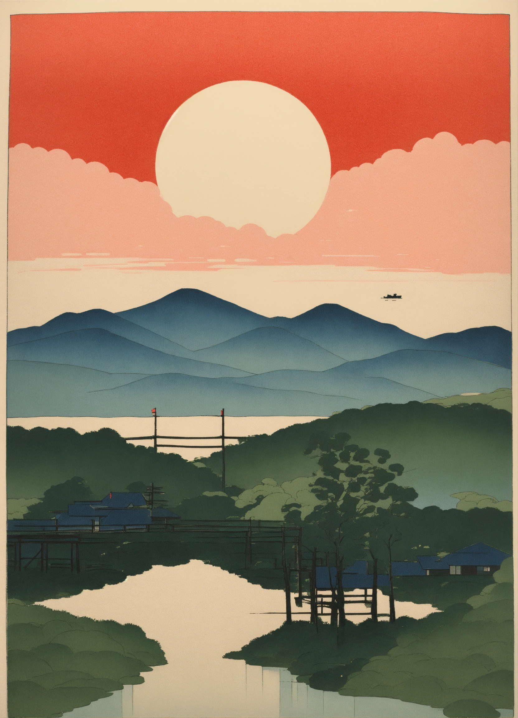 Lexica - Minimal simple line art woodblock print by taguchi tomoki ...