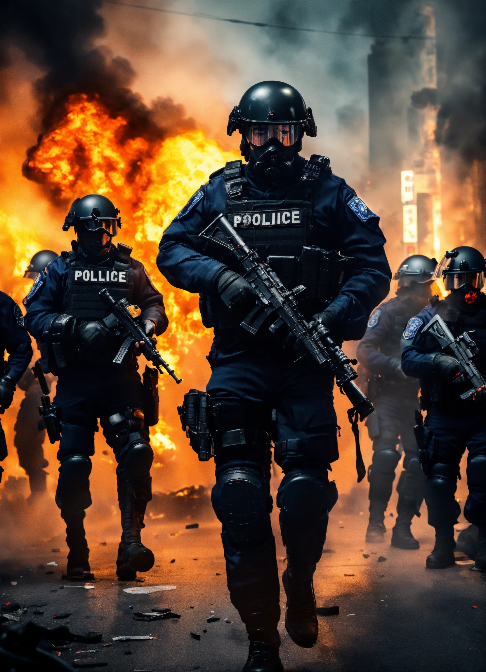 Lexica - Evil demonic Militarized police at a protest, chaotic scene ...