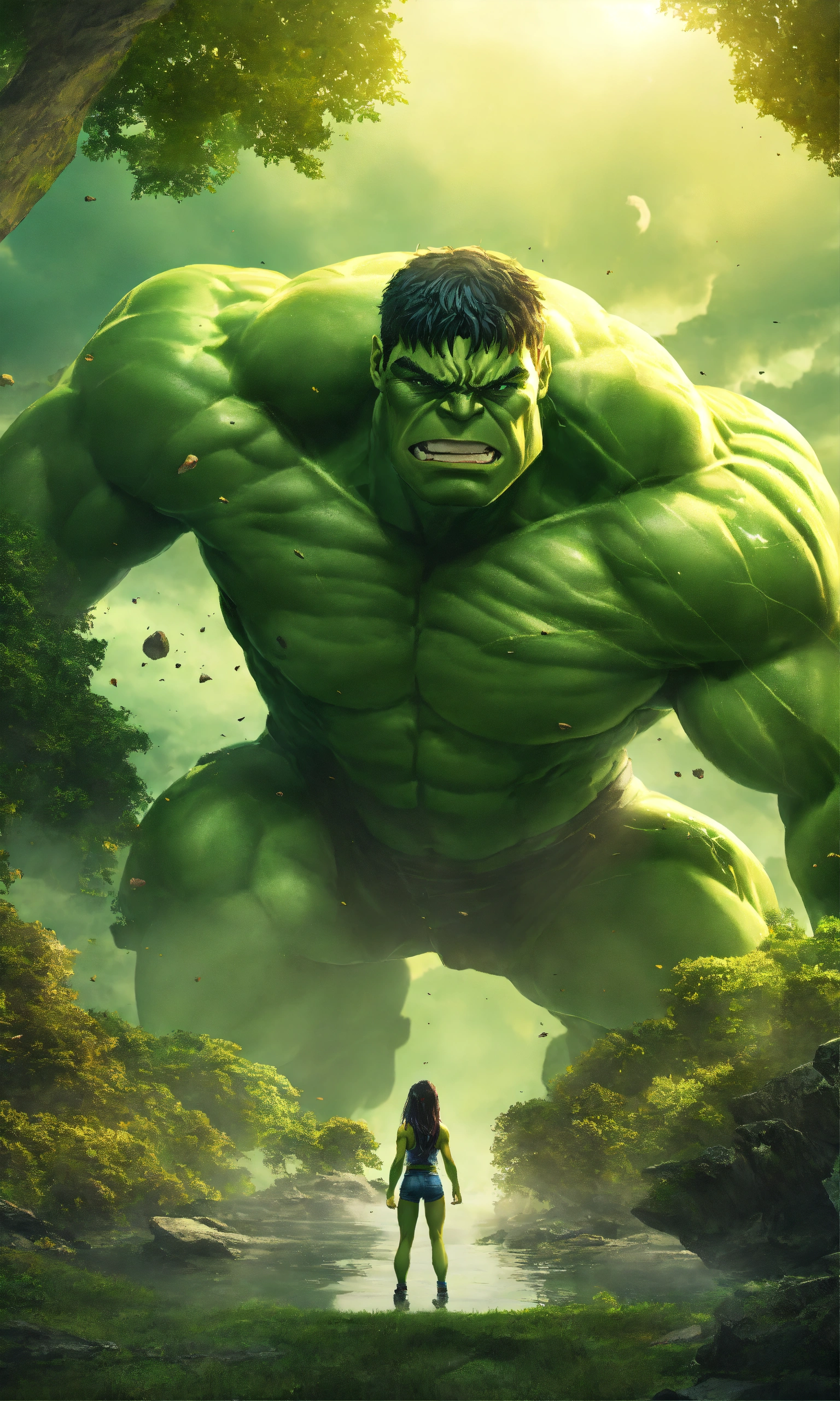 Lexica - Hulk meets Girl Hulk in the multiverse, nature background, 2D ...