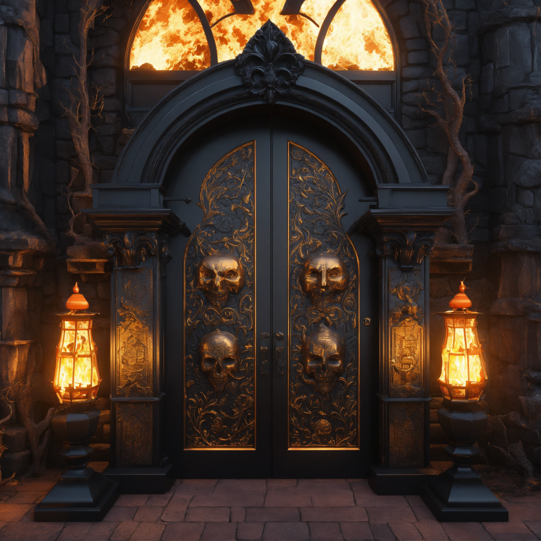 Lexica - 3D double castle doors black obsidian engraved with vampires ...