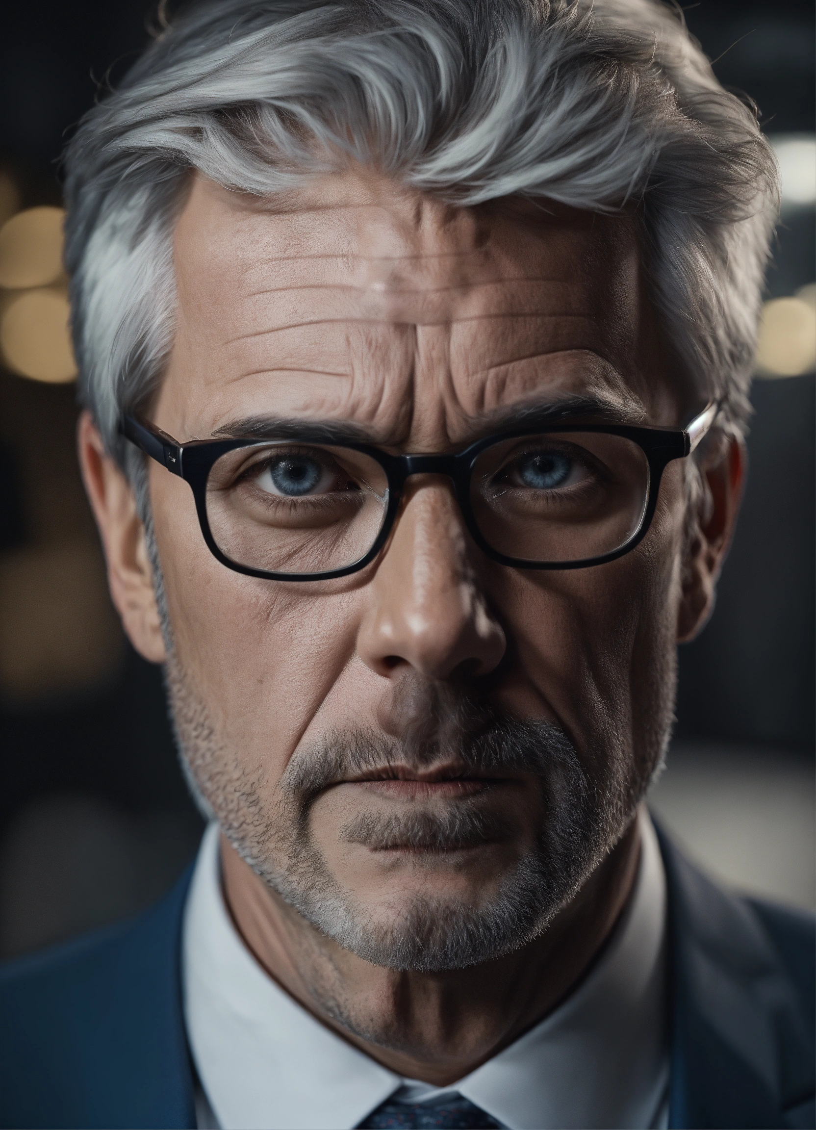 Lexica - A portrait of 50 years old man with dark blue eyes, with ...