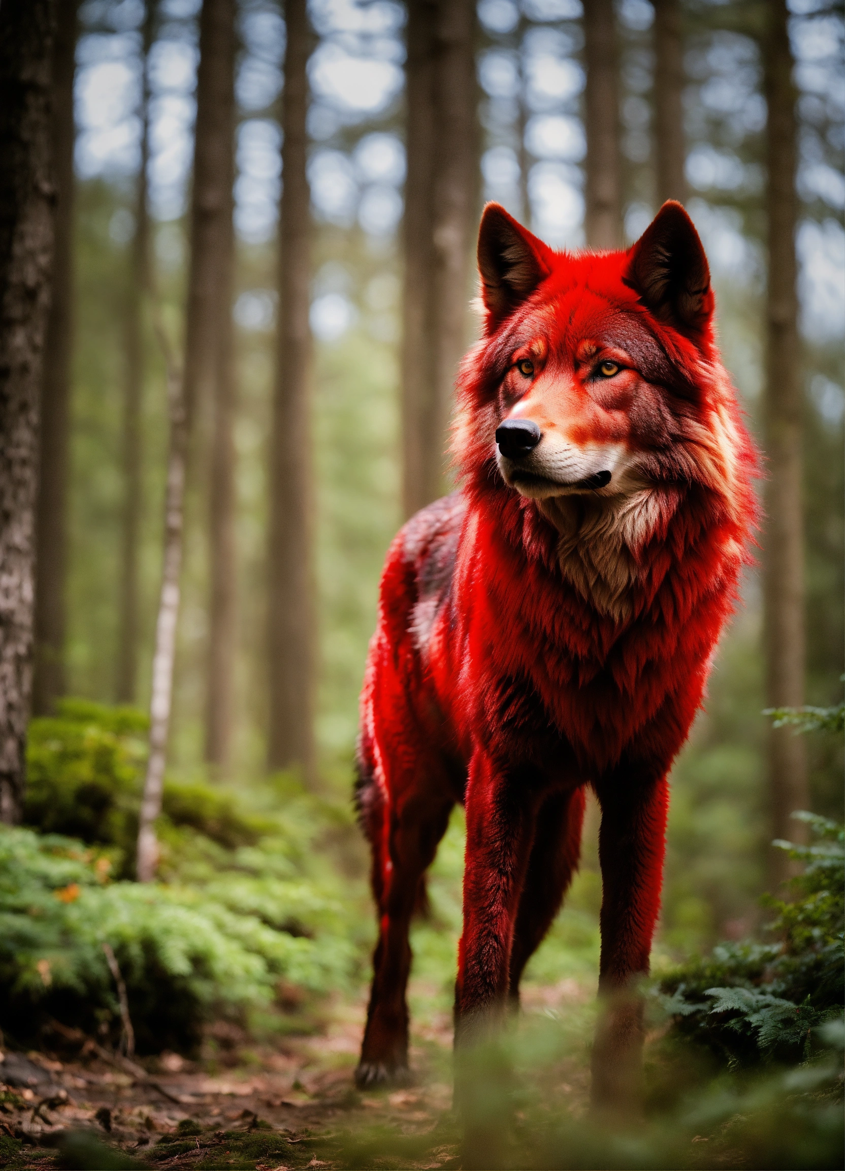 Lexica - Massive Red fur wolf, in the woods
