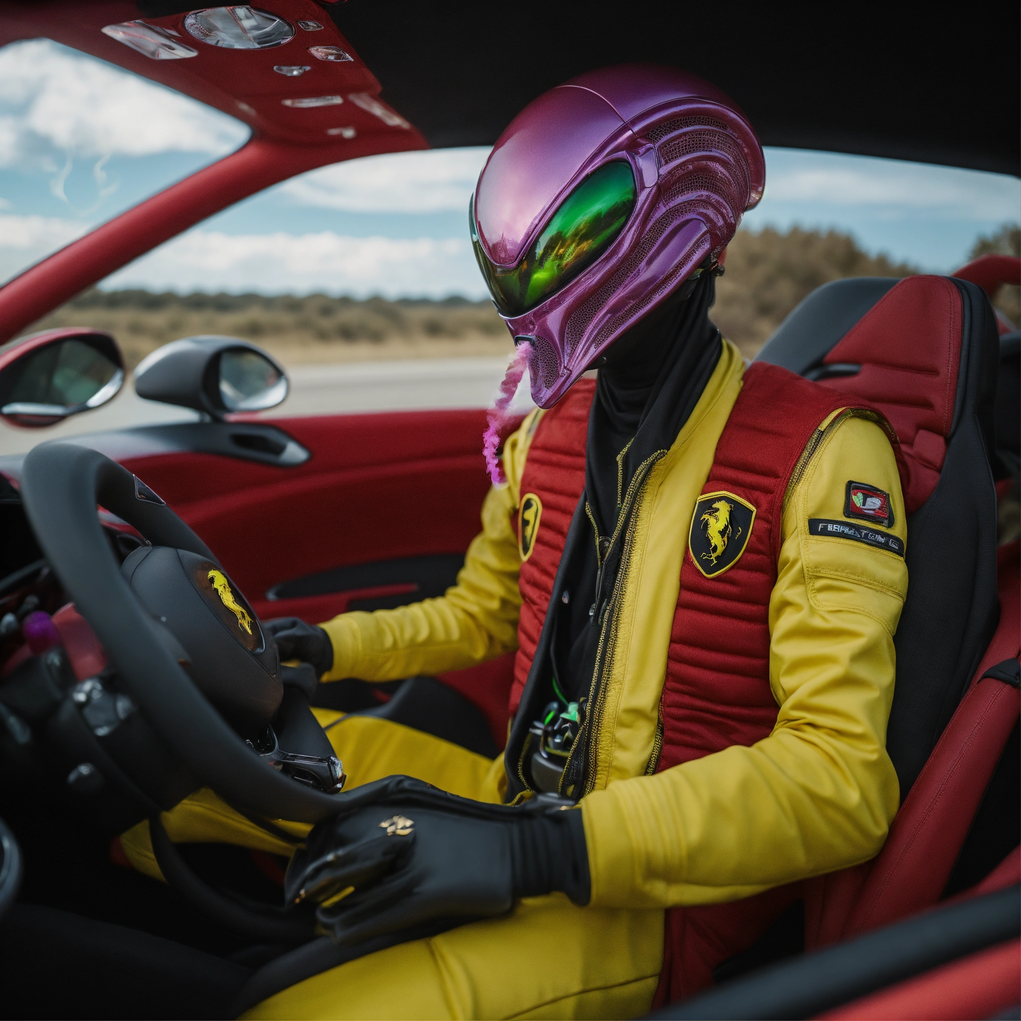 Lexica - Alien smokin blunt inside ferarri 4k