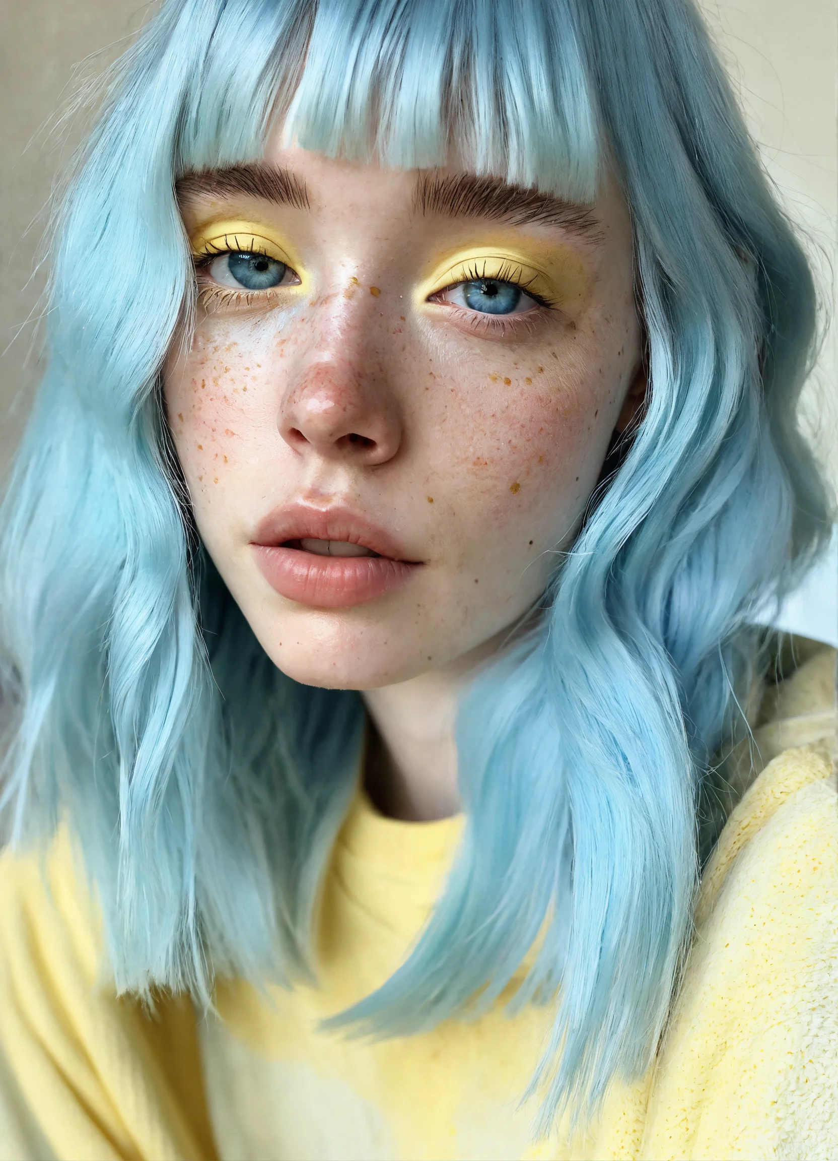 Lexica - Photo of a young woman with pastel blue hair, natural looking ...