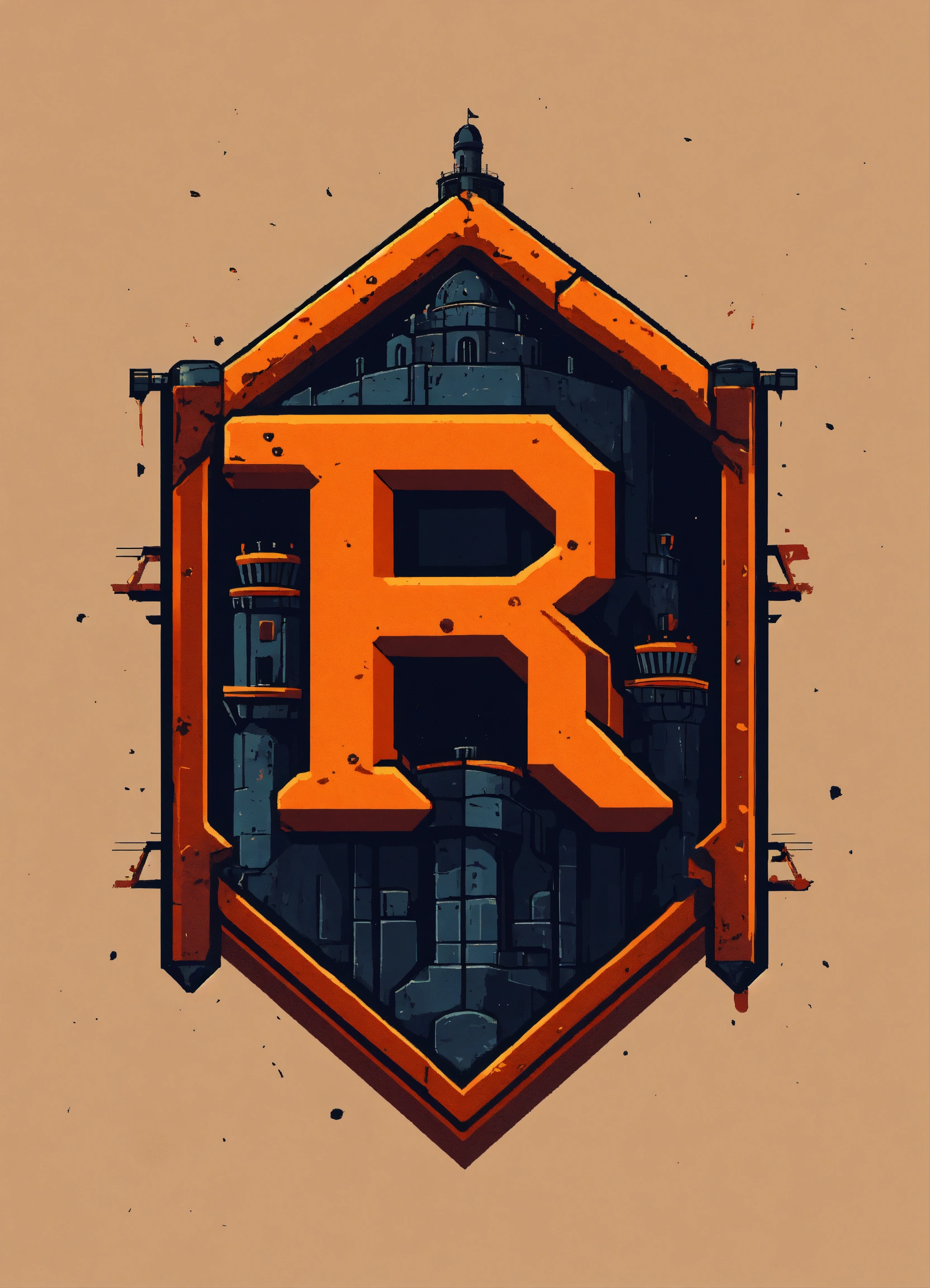 Lexica - A logo inspired by the game Rust that has the initials "R F ...