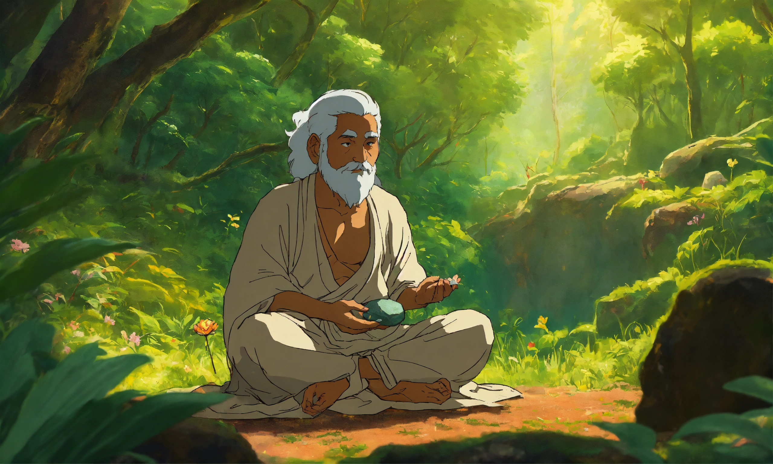 Lexica - Japanese Miyazaki Hayao style art of an Indian Indian zen ...