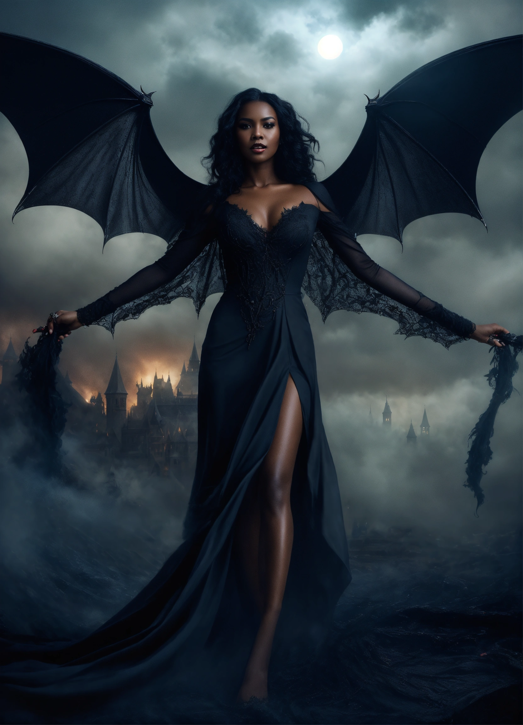 Lexica - Full body evil black vampire woman with dark brown skin ...