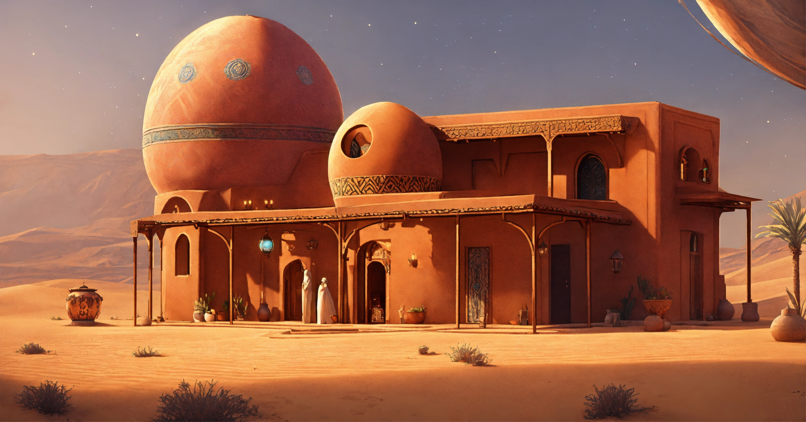 Lexica - Concept art of a large desert home, jakku, desert, flat roof ...