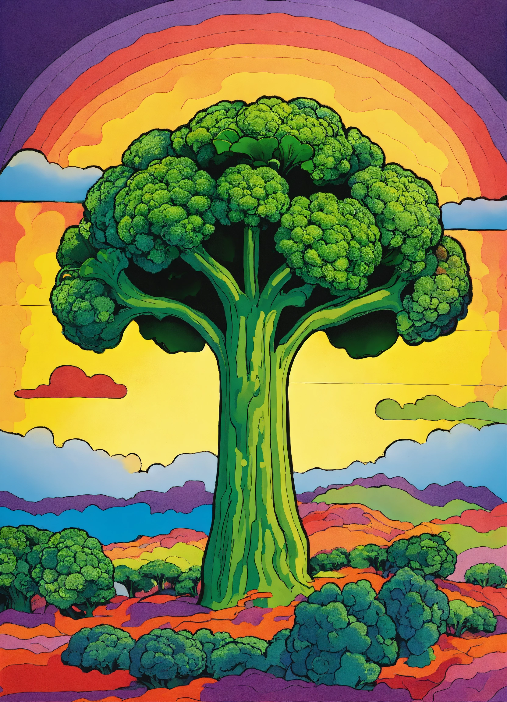 Lexica - Psychedelic poster of a broccoli in the style of peter max
