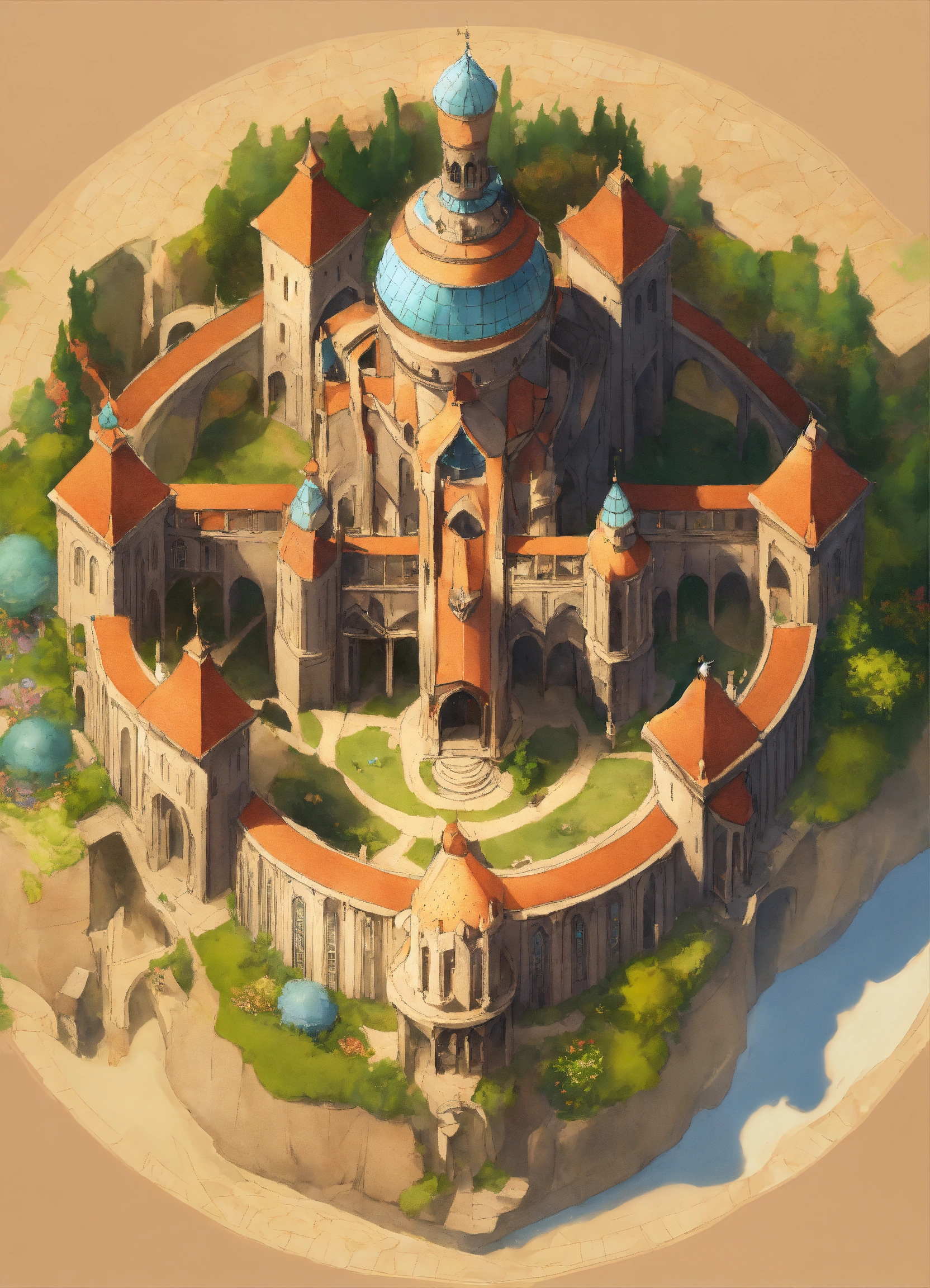 Lexica - Bird-view of a fantasy city, in the middle is a gothic ...