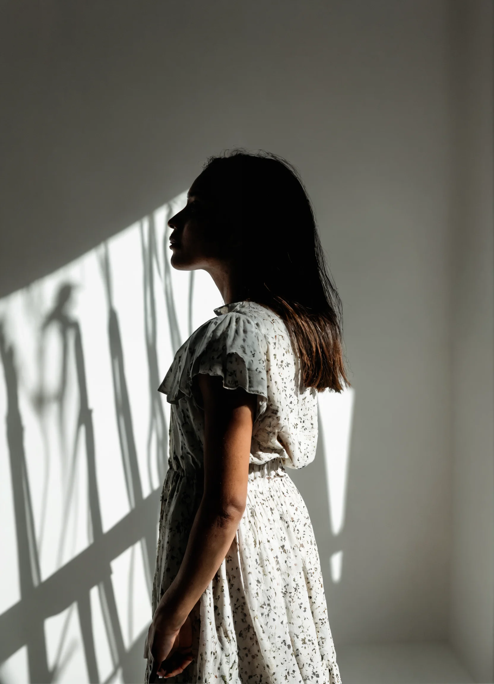 Lexica - A woman posing, shadow in a white background