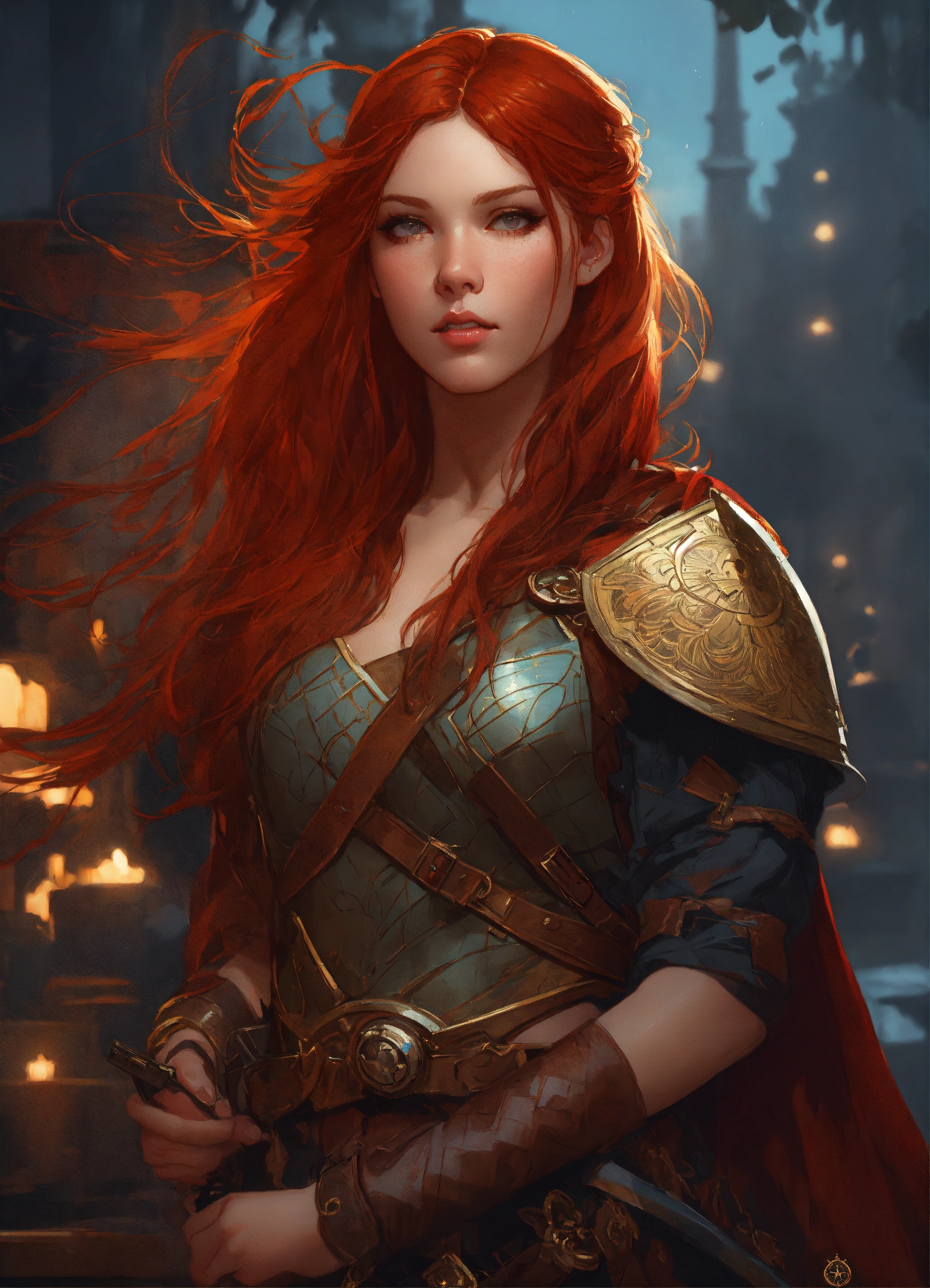 Lexica - Beautiful, red hair, shieldmaiden, long hair, dark pin-up ...