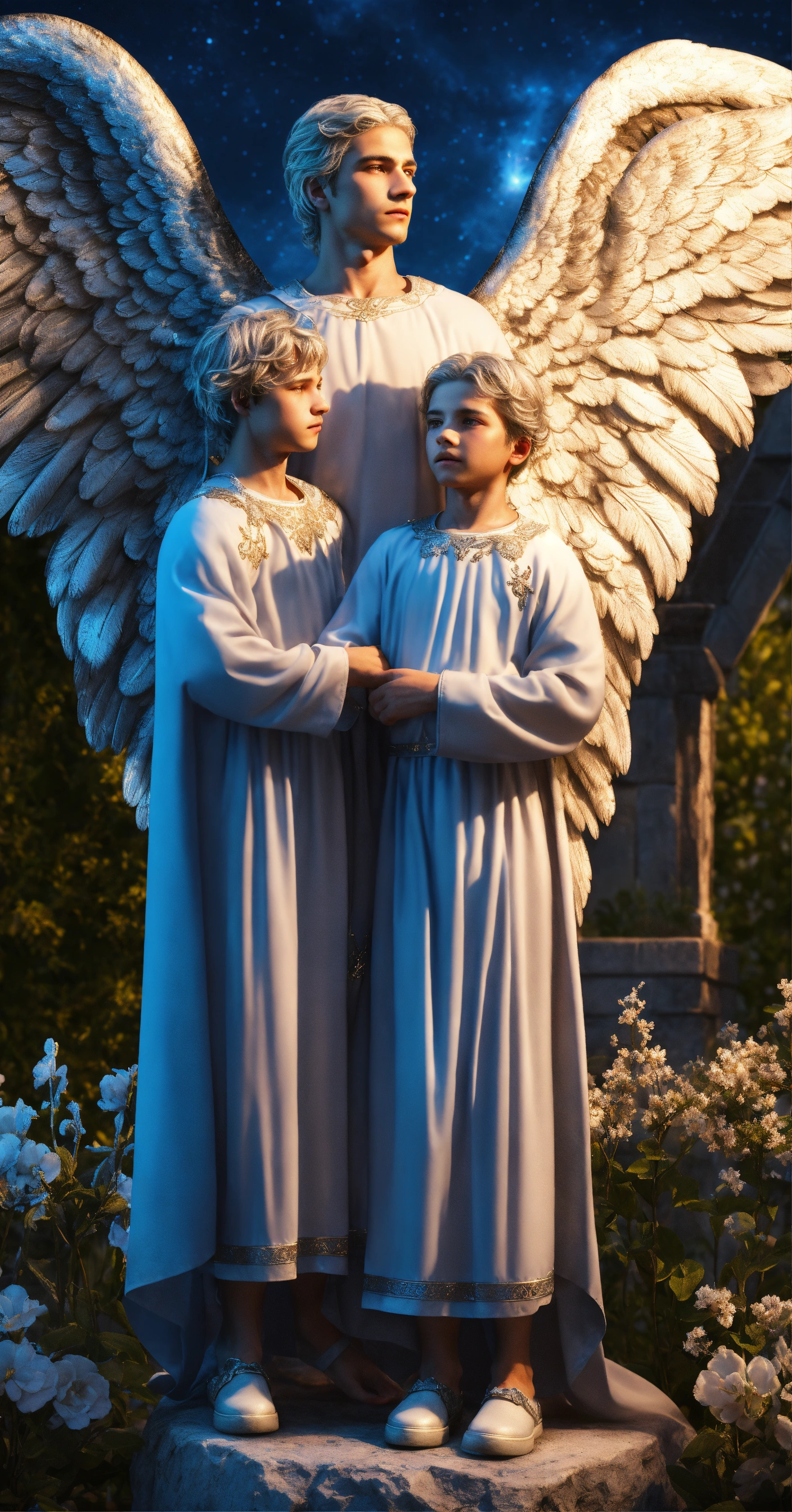 Lexica - 2 male guardian angels with detailed and luminous blue angel ...