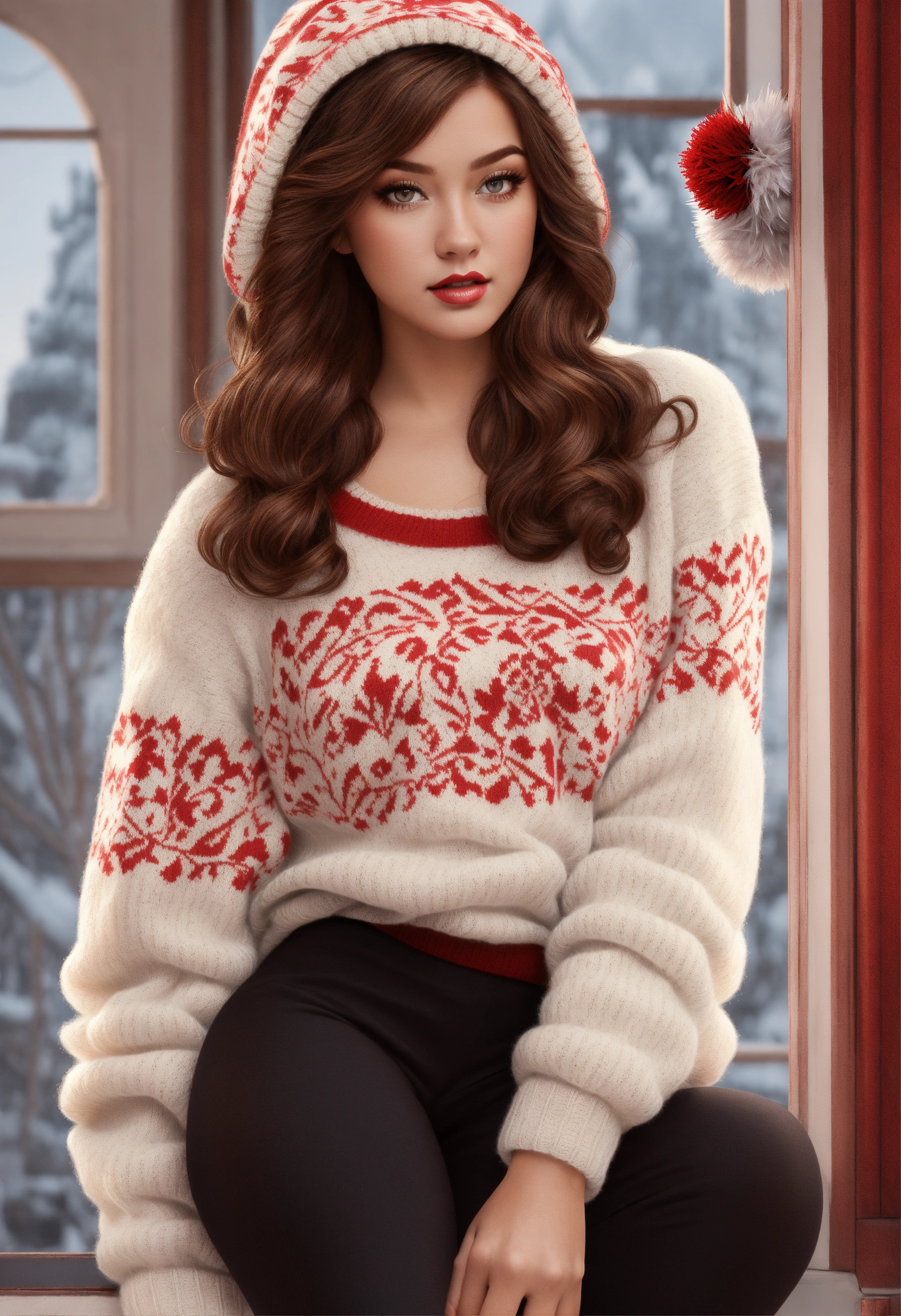 Lexica - Full body, beautiful pinup woman, long brown hair and large ...