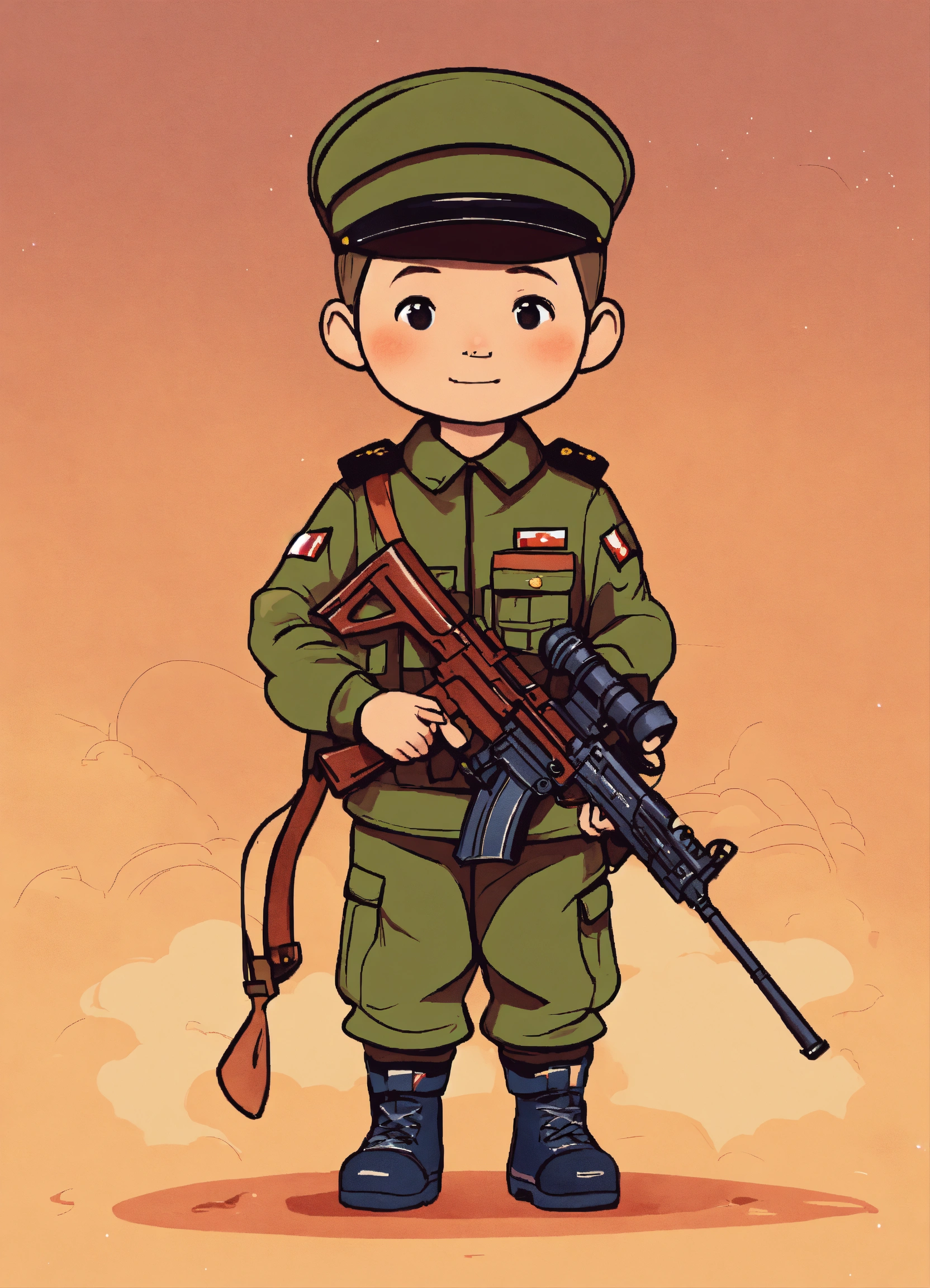 Lexica - Illustration in simple lines cute little boy soldier