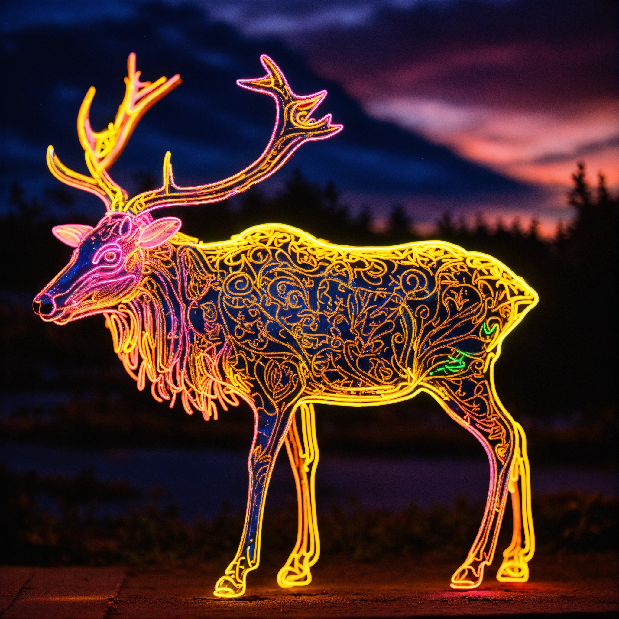 Lexica - A neon bioluminescent deer with antlers that is luminescent.