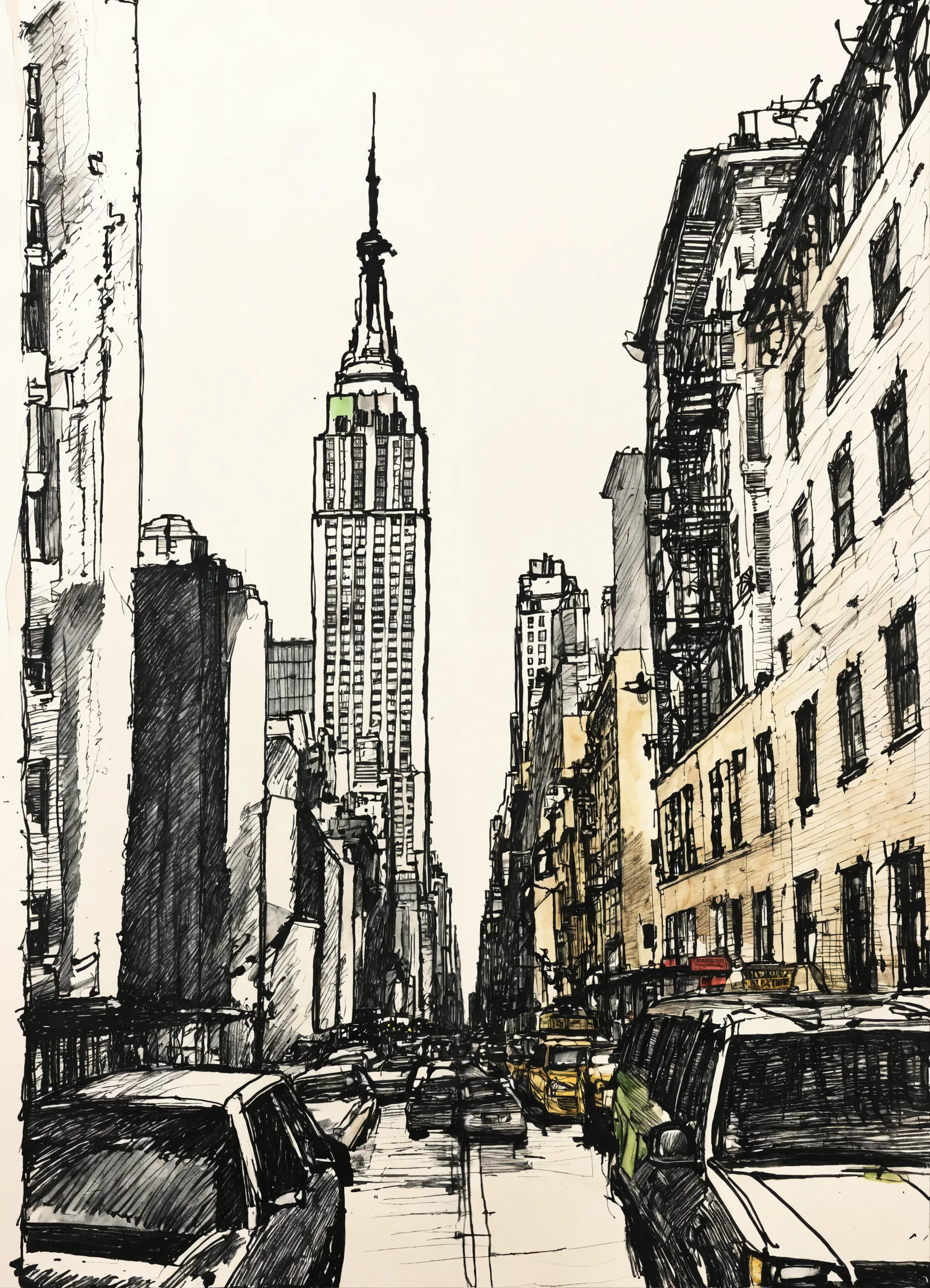 Lexica - Beautiful pen and ink sketch of New York City, minimalist, colored