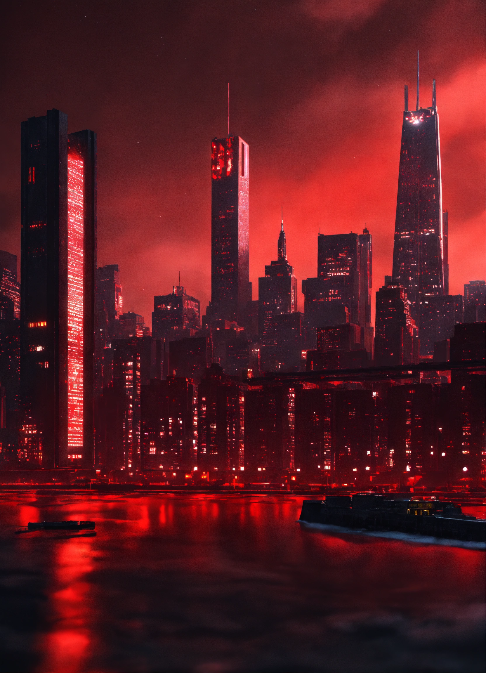 Lexica - Red Gotham City skyline at night, zbrush render, 8k