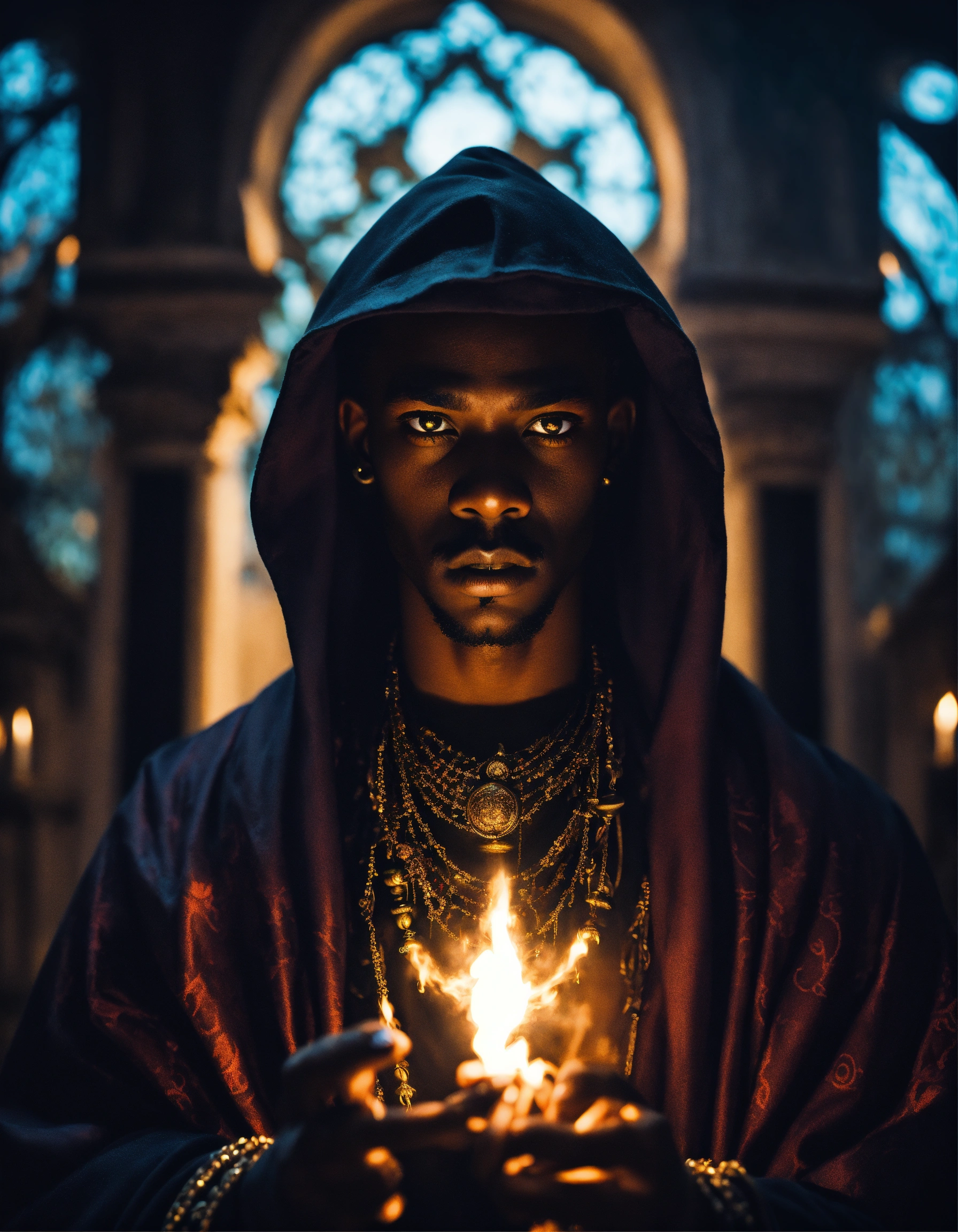 Lexica - Dramatic portrait of a young handsome, wicked African sorcerer ...