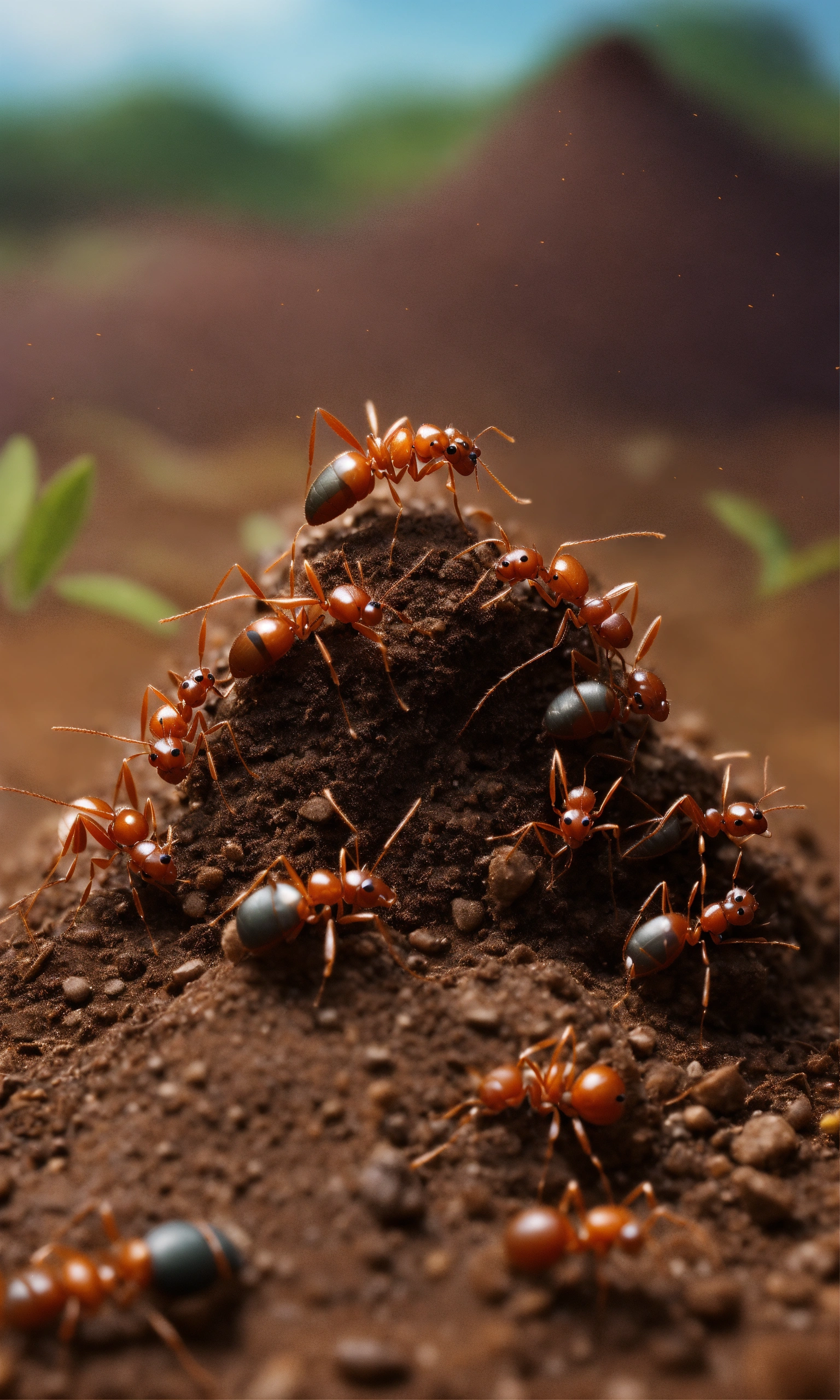 Lexica - A group of ants standing on top of a pile of dirt, by ...