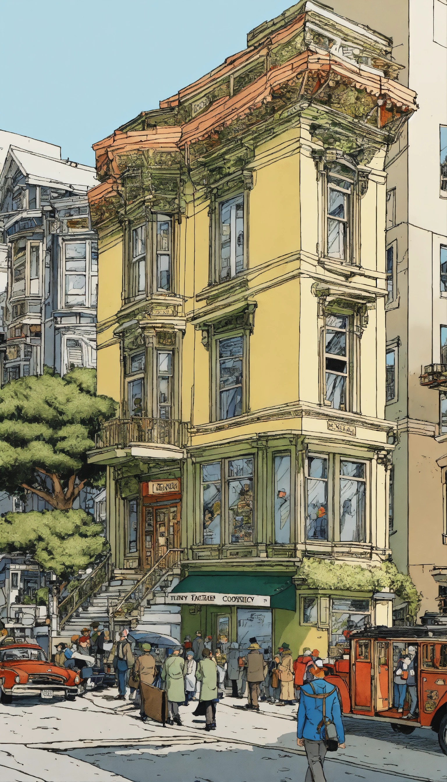 Lexica - Detailed pen and ink illustration of a building in San ...