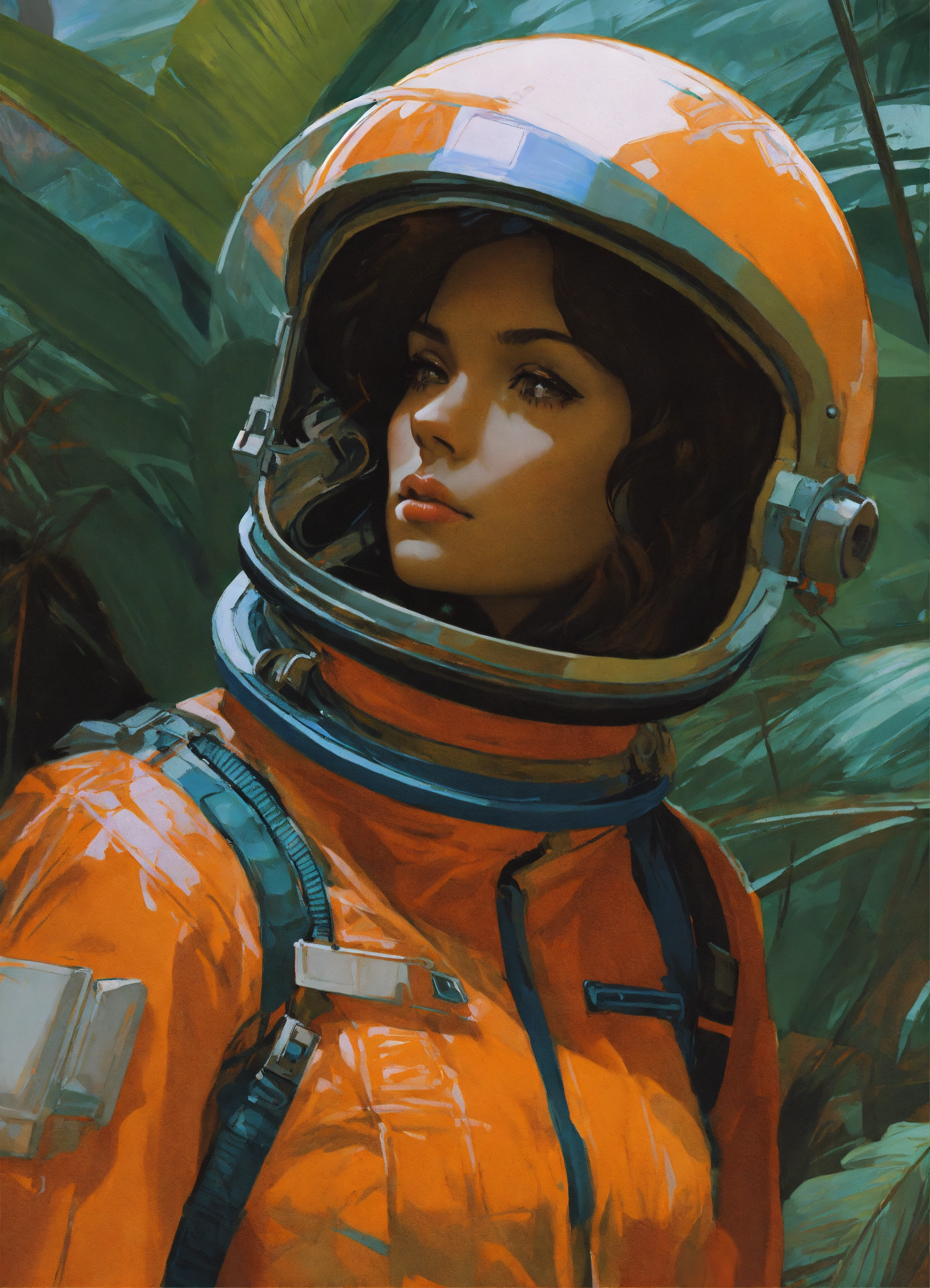Lexica - Waist-up, muted photo portrait titled "female Astronaut in a ...