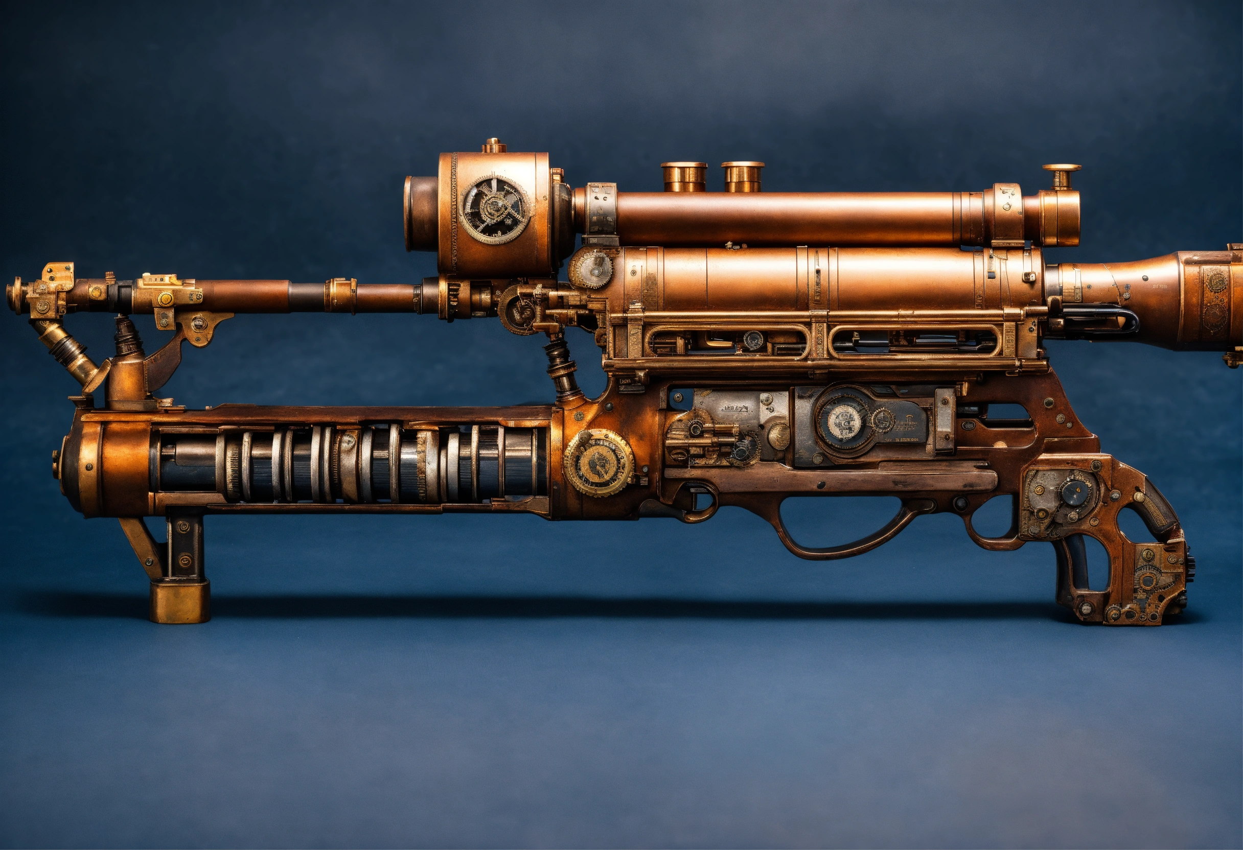 Lexica - Side view of the full image of a steampunk energy rifle