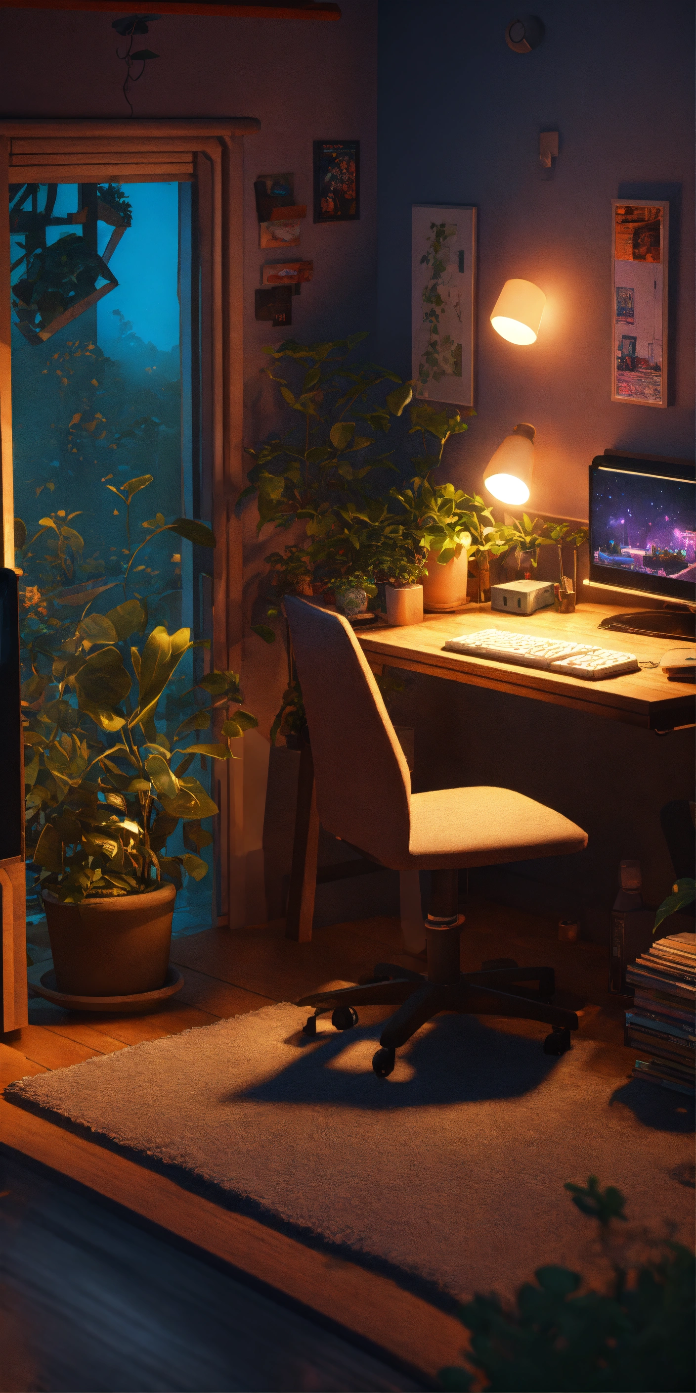 Lexica - Isometric render, nostalgic bedroom with a gaming pc, windows ...