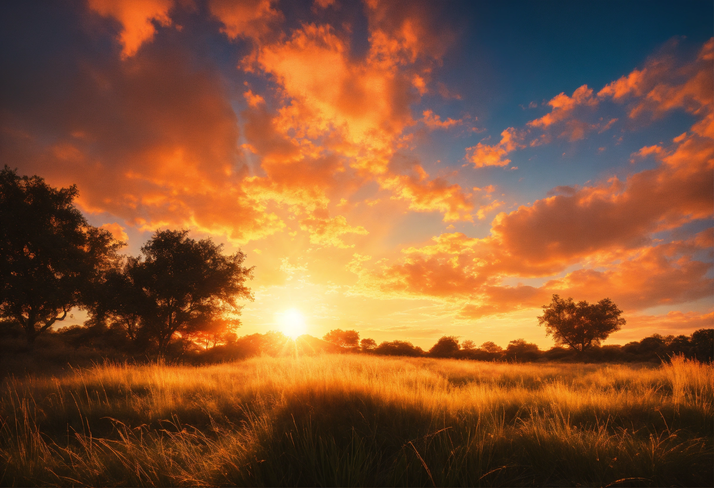 Lexica - View from the ground of a grassy landscape at sunset, light ...