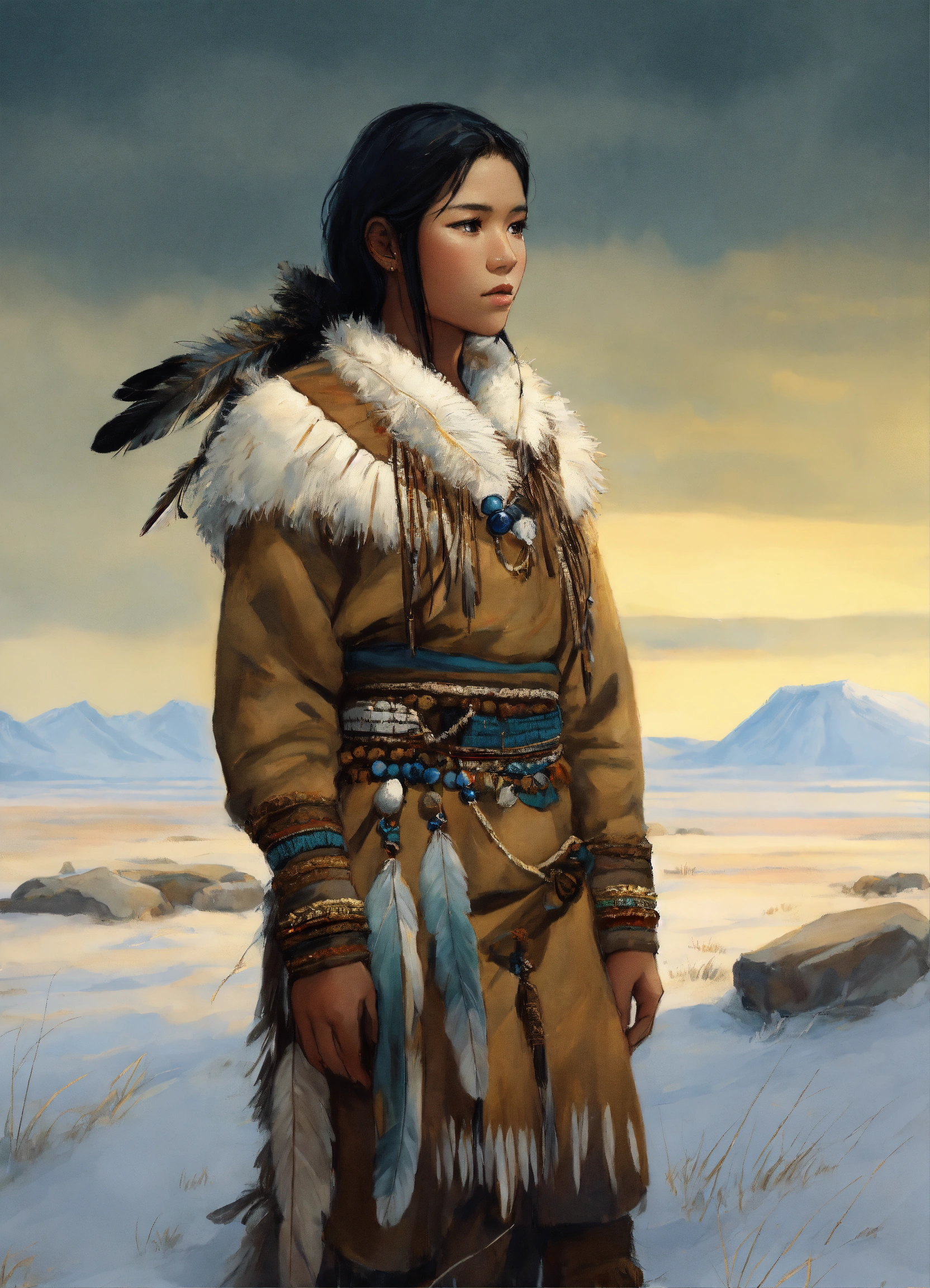 Lexica - Full body Illustration by Tom Björklung an inuit woman, young ...