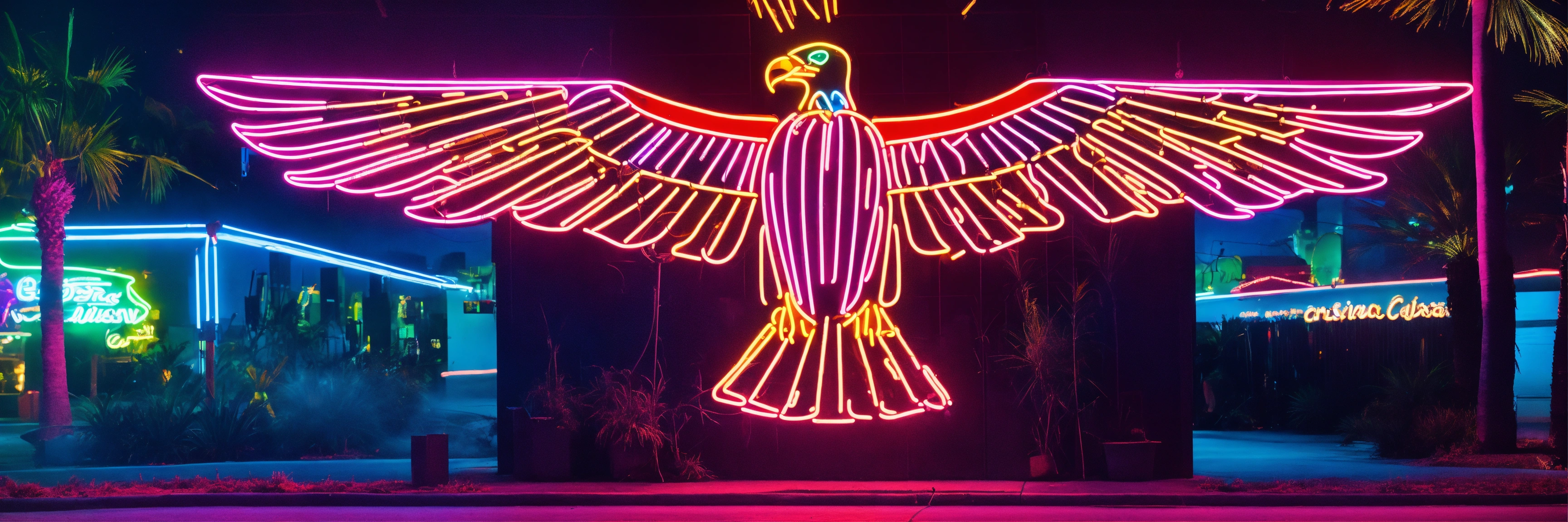 Lexica - Vulture with outstretched wing, neon light sign with Vulture ...