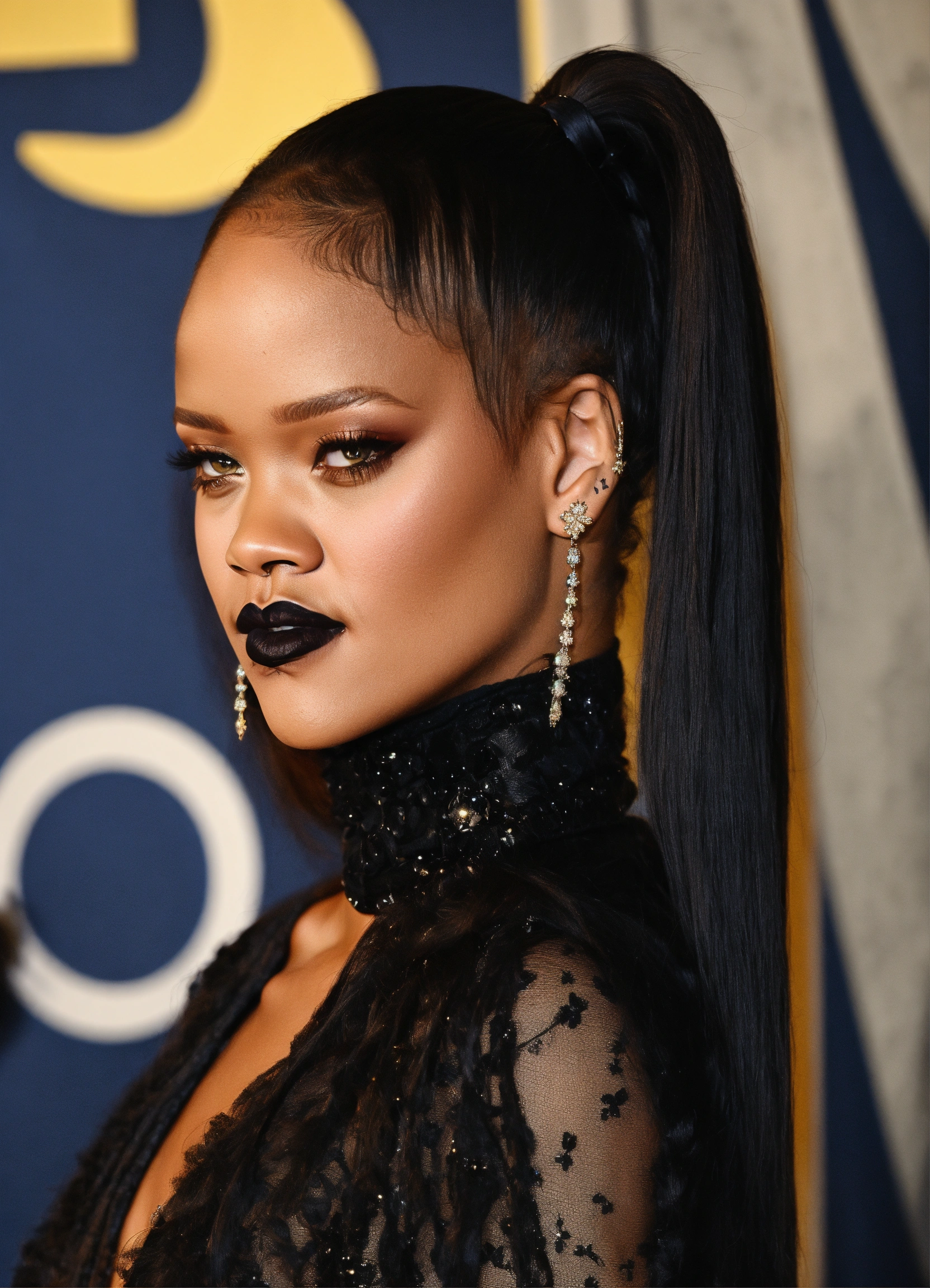 Lexica - Rihanna gothic fashion black high ponytail