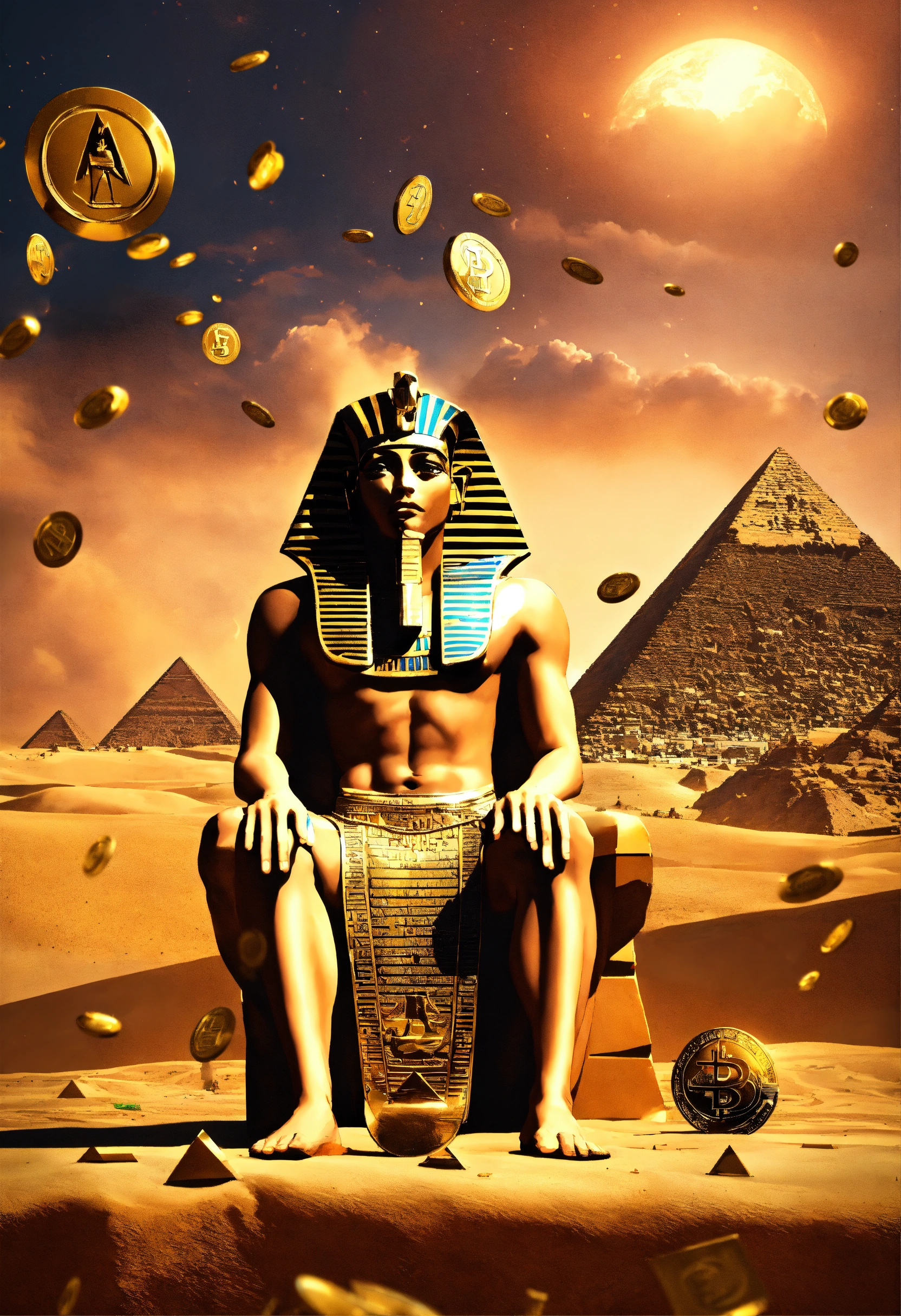 Lexica - Portrait of Egyptian pharaoh with pyramids on background ...