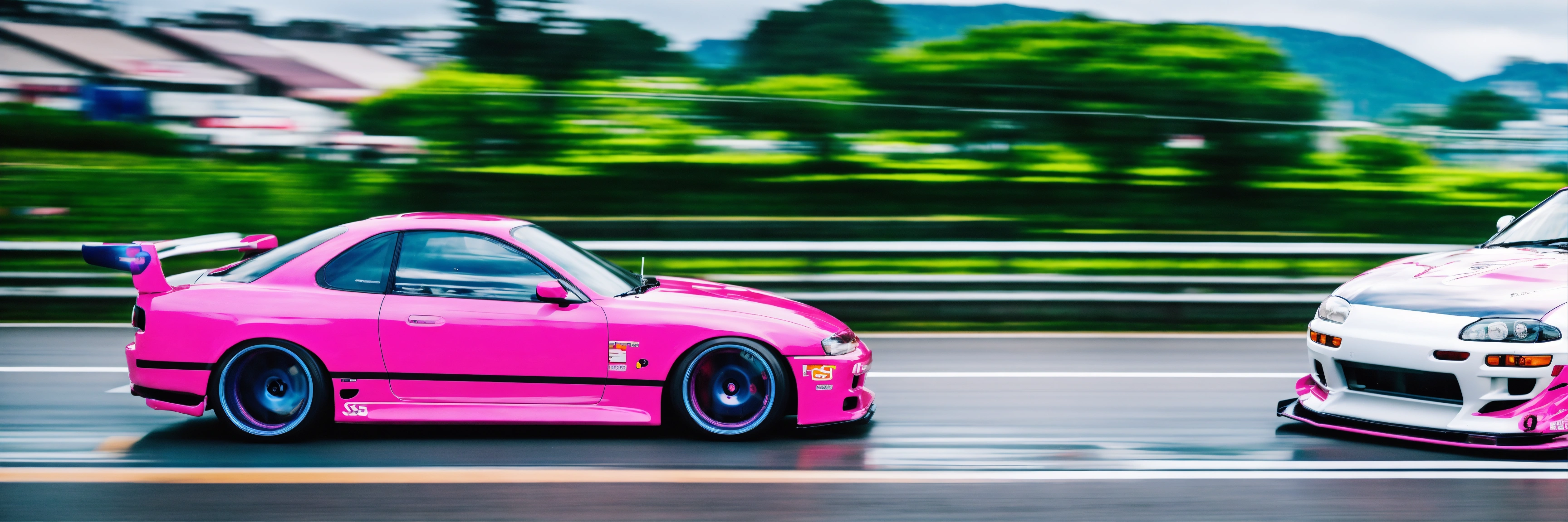 Lexica - A colorful pink Nissan Silvia S15 with a wide-body kit racing ...