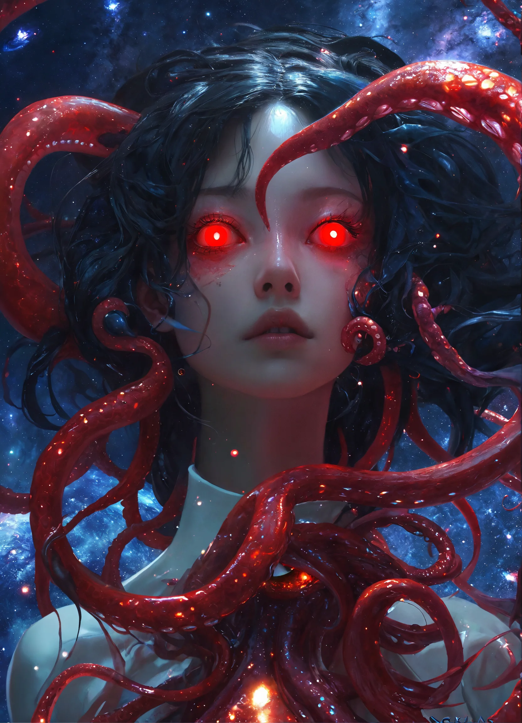 Lexica - Anime, wide shot, tentacle hair, extra eyes, demonic evil ...