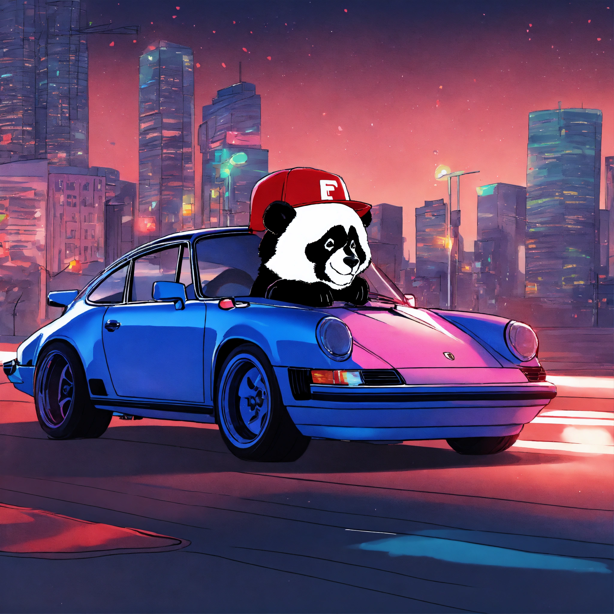 Lexica - Digital illustration of a panda with flow. wear a baseball cap ...