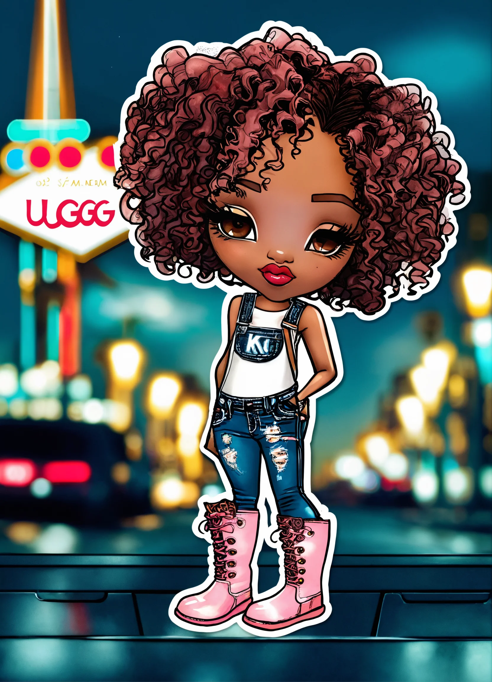 Lexica - Chibi sticker of tan skin tone Beautiful Black Woman women red ...