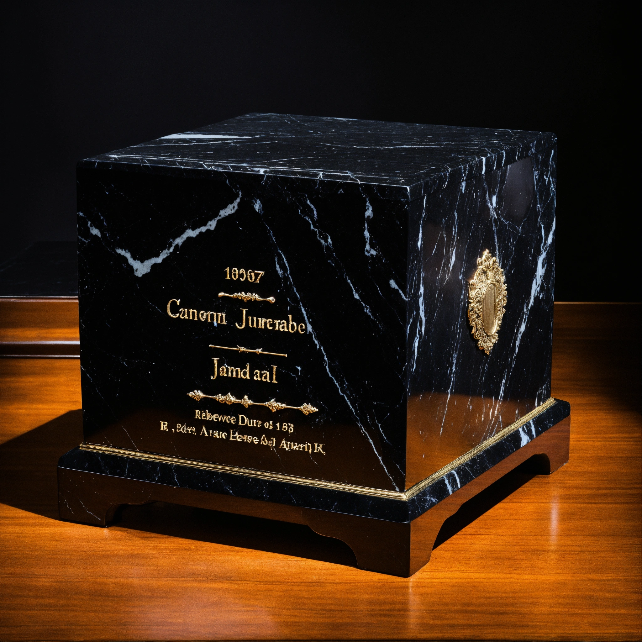 Lexica - A photo of a black marble urn. The urn is in the shape of a ...
