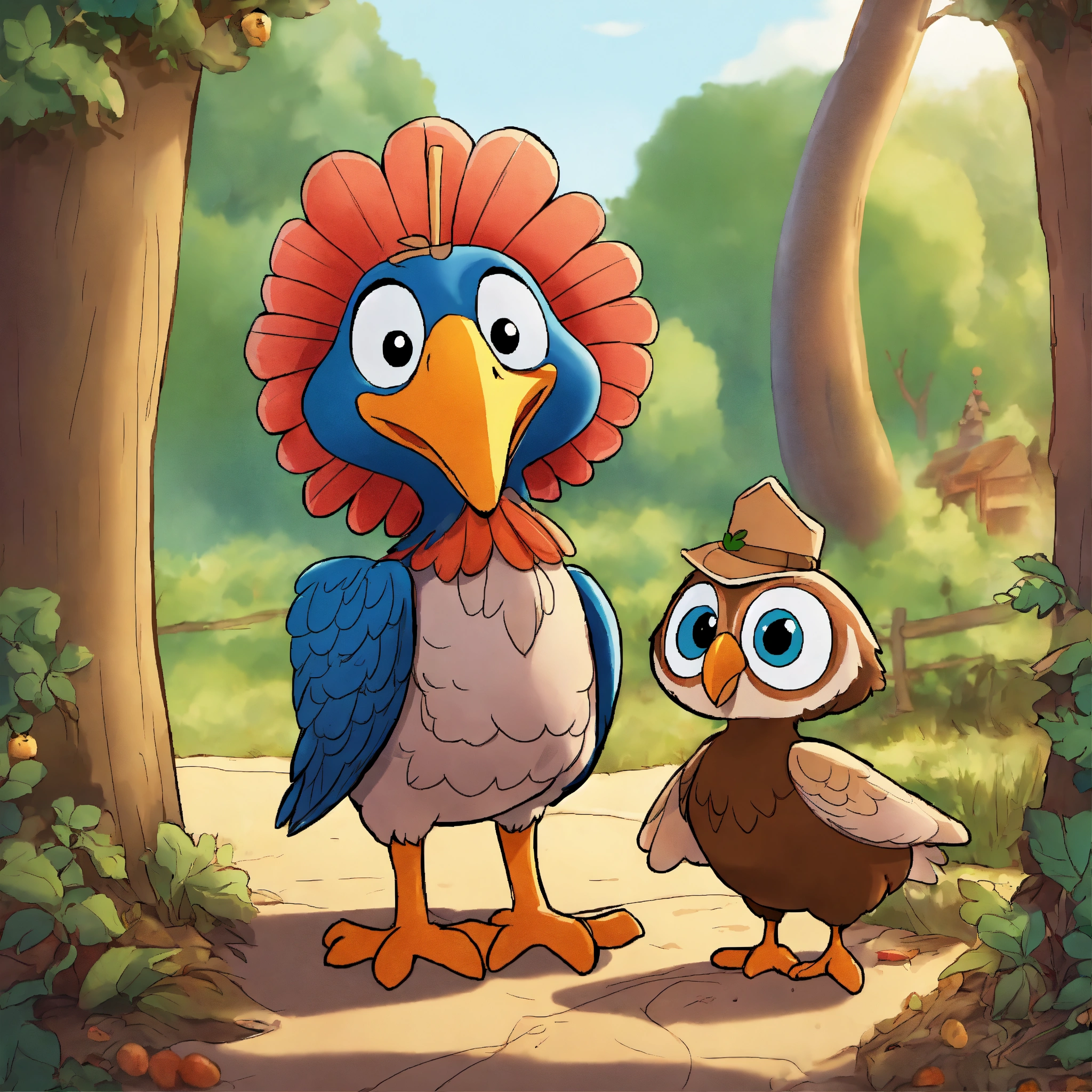 Lexica - Cute turkey Tommy stands and talks to an Owl for a toddler's ...