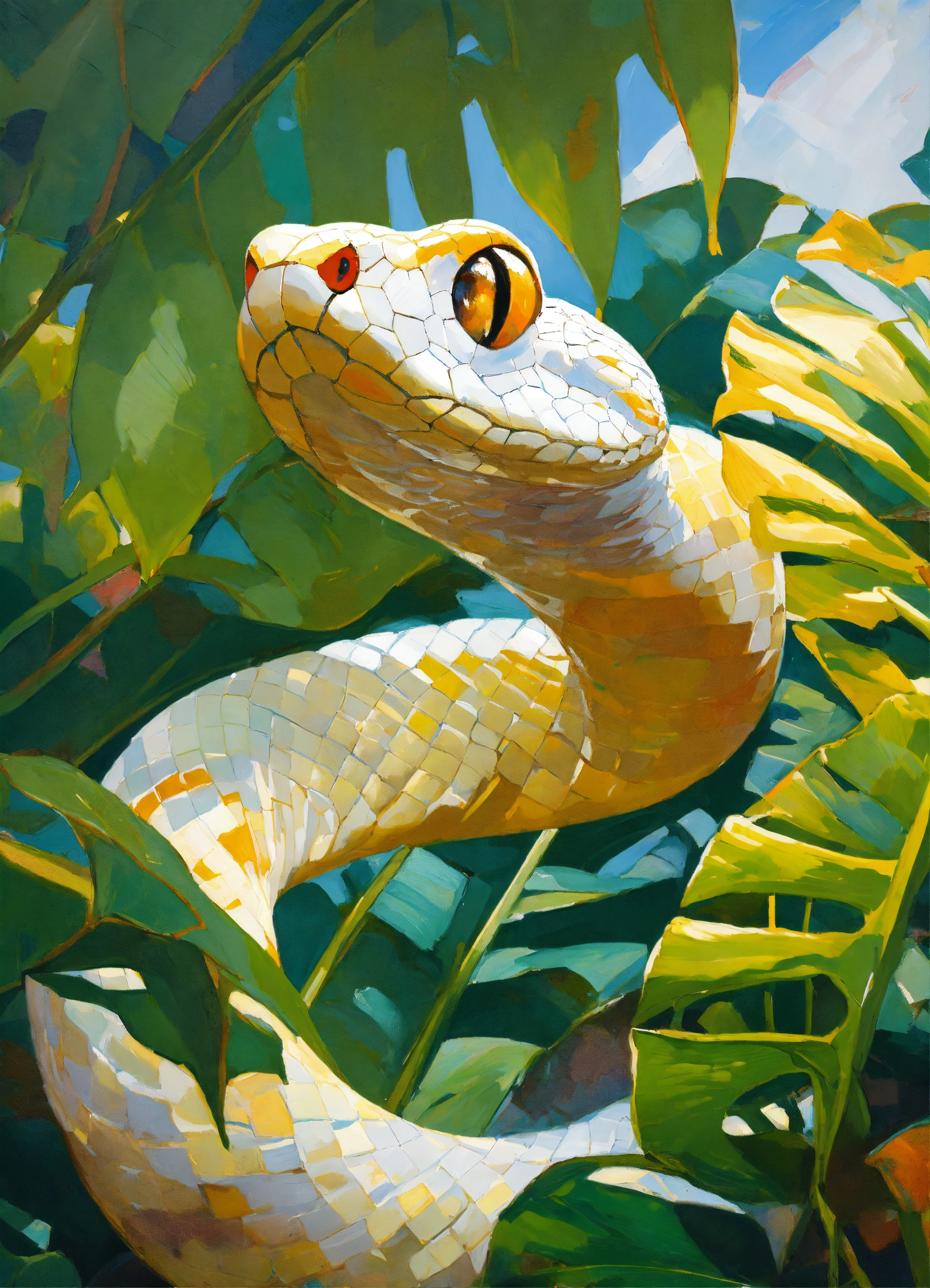 Lexica - White beautiful snake with golden eyes and read head on ...