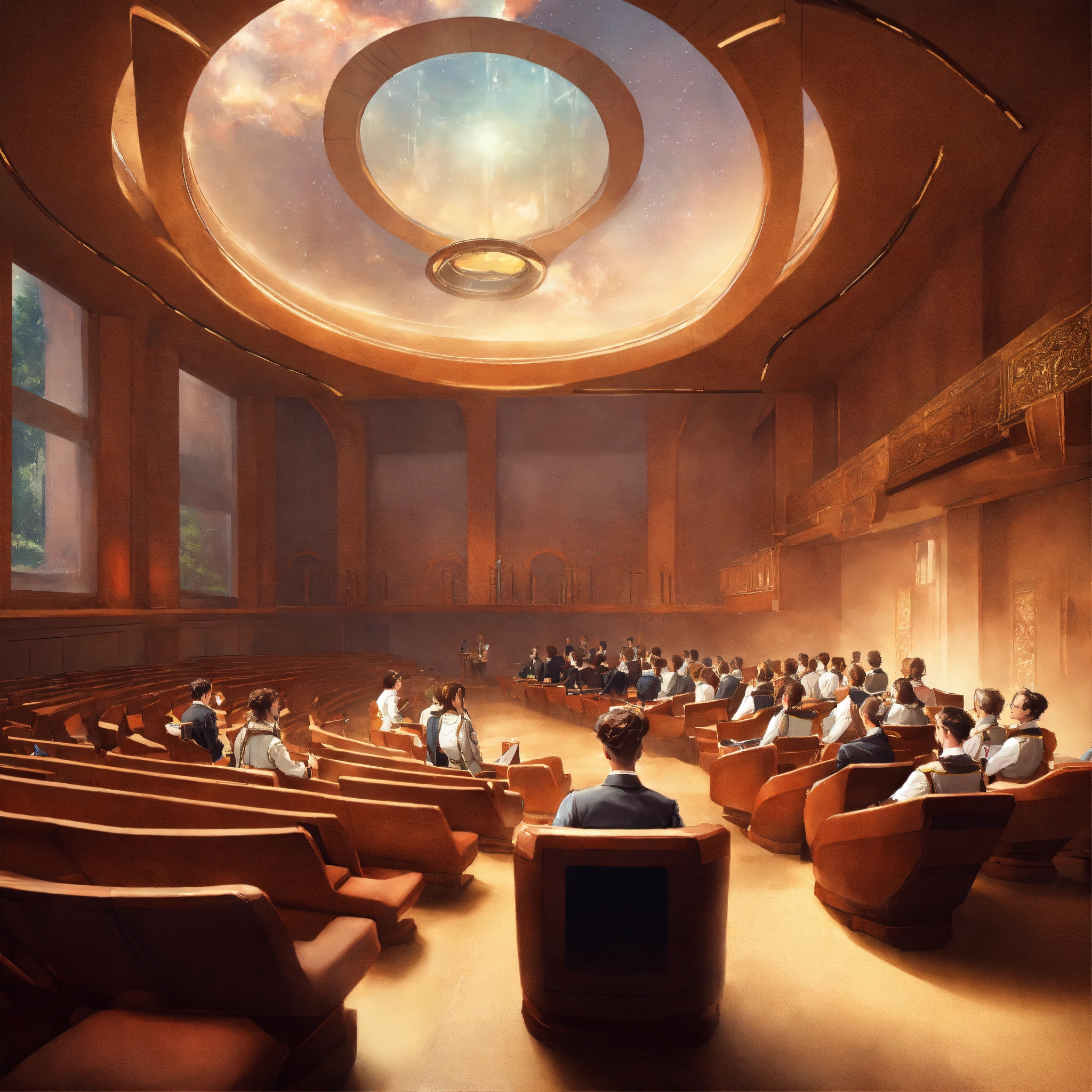 Lexica - Futuristic lecture hall with some young noblemen taking part ...
