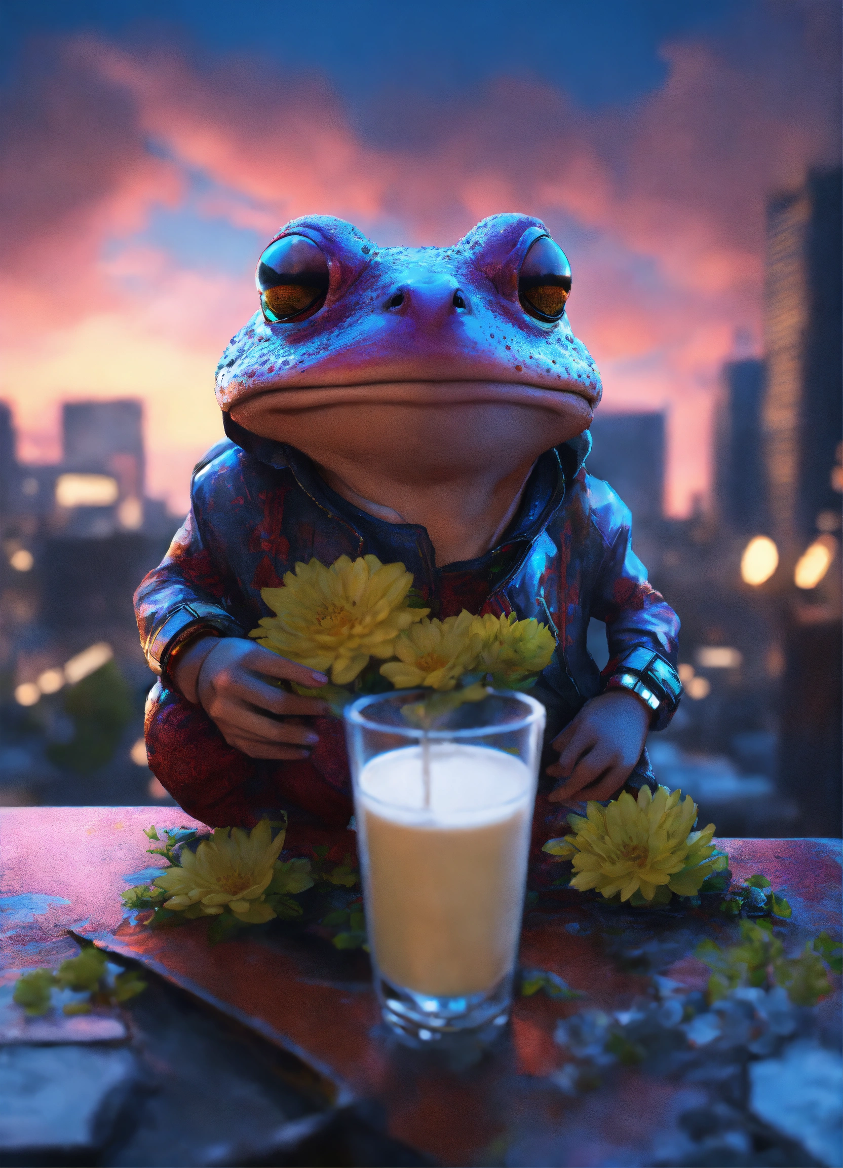 Lexica - A toad drinking milk slice of life anime, cyberpunk style, of ...