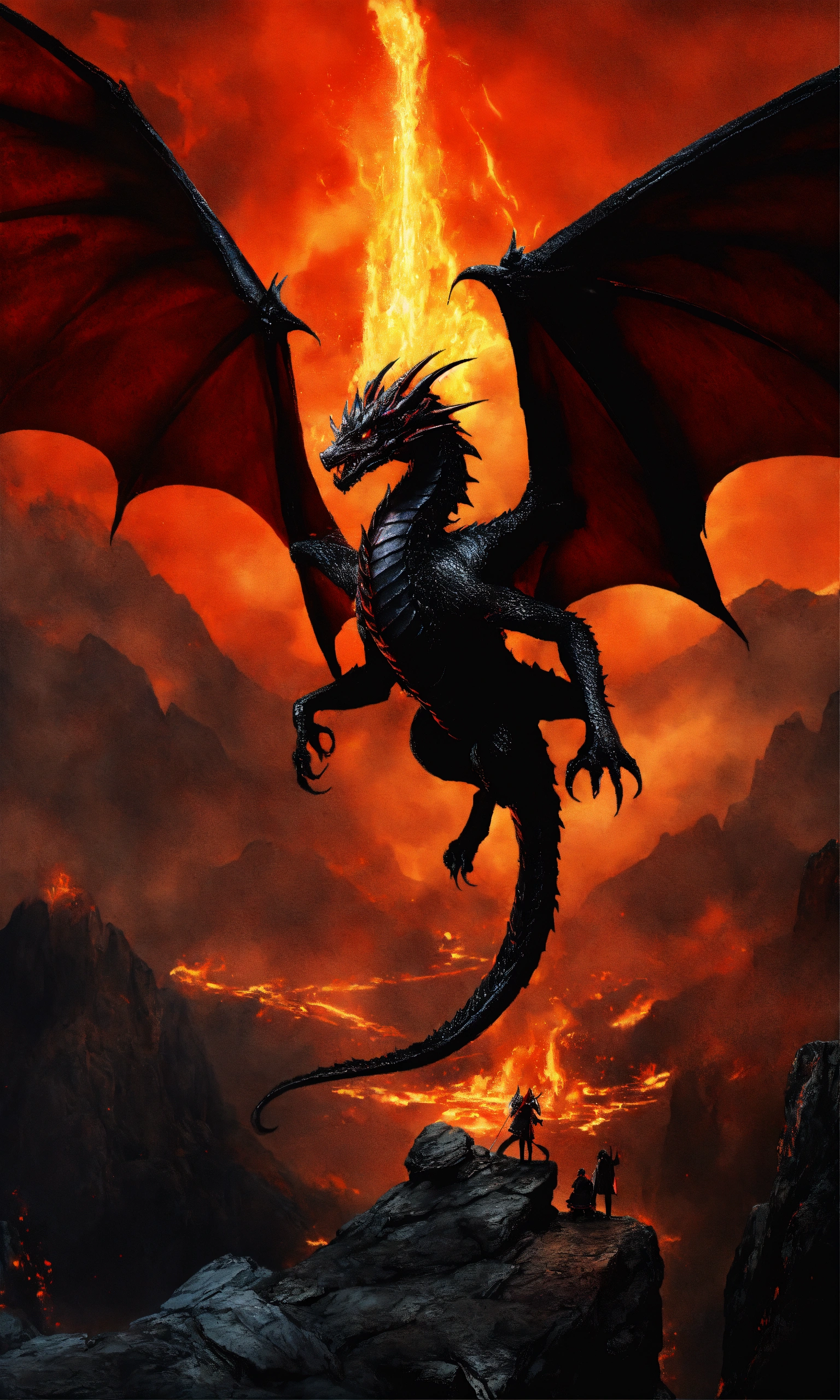 Lexica - Black and crimson red dragon long neck and huge wings lord of ...