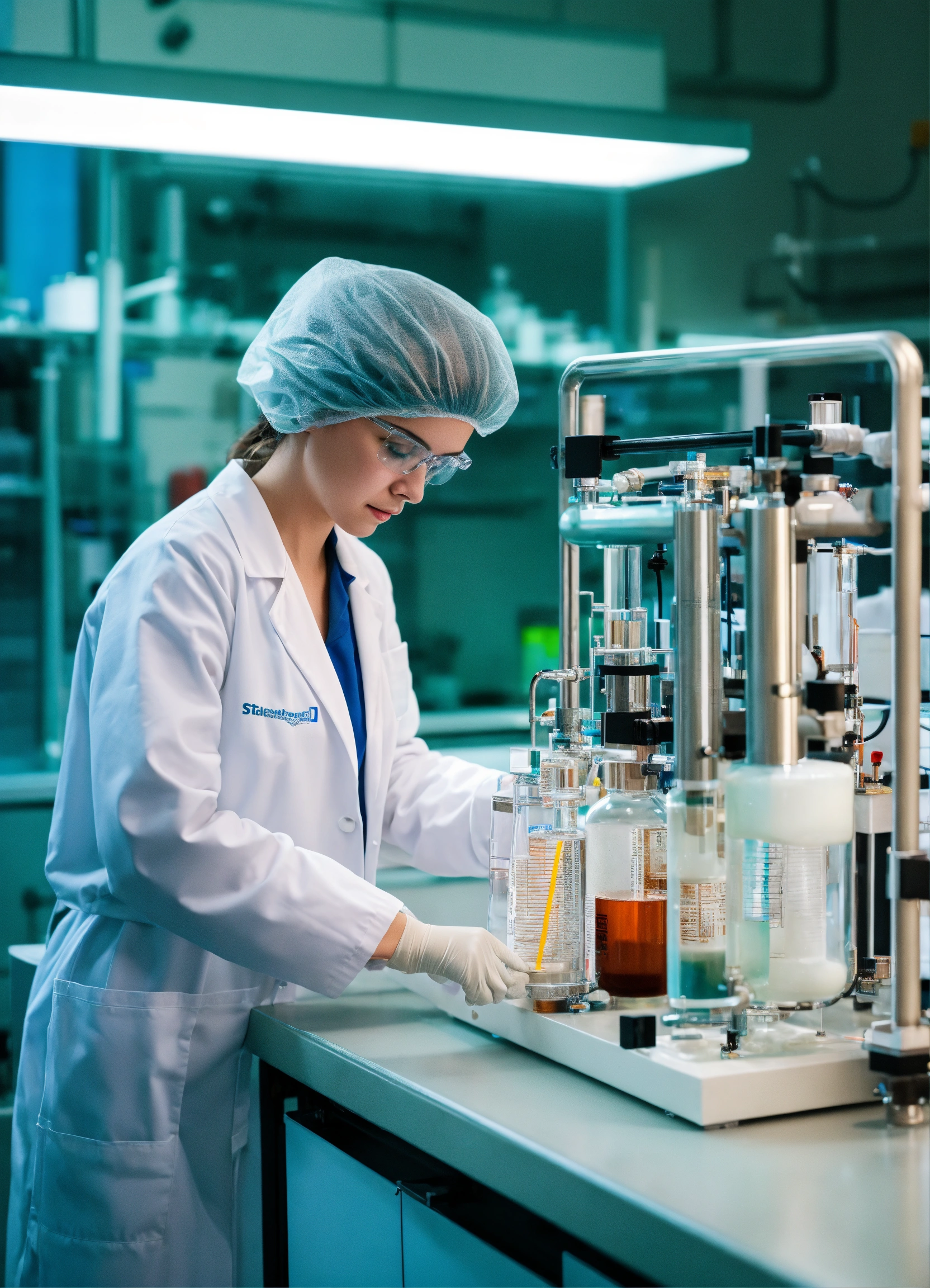 Lexica - Female scientist in a white labcoat working on a benchtop ...
