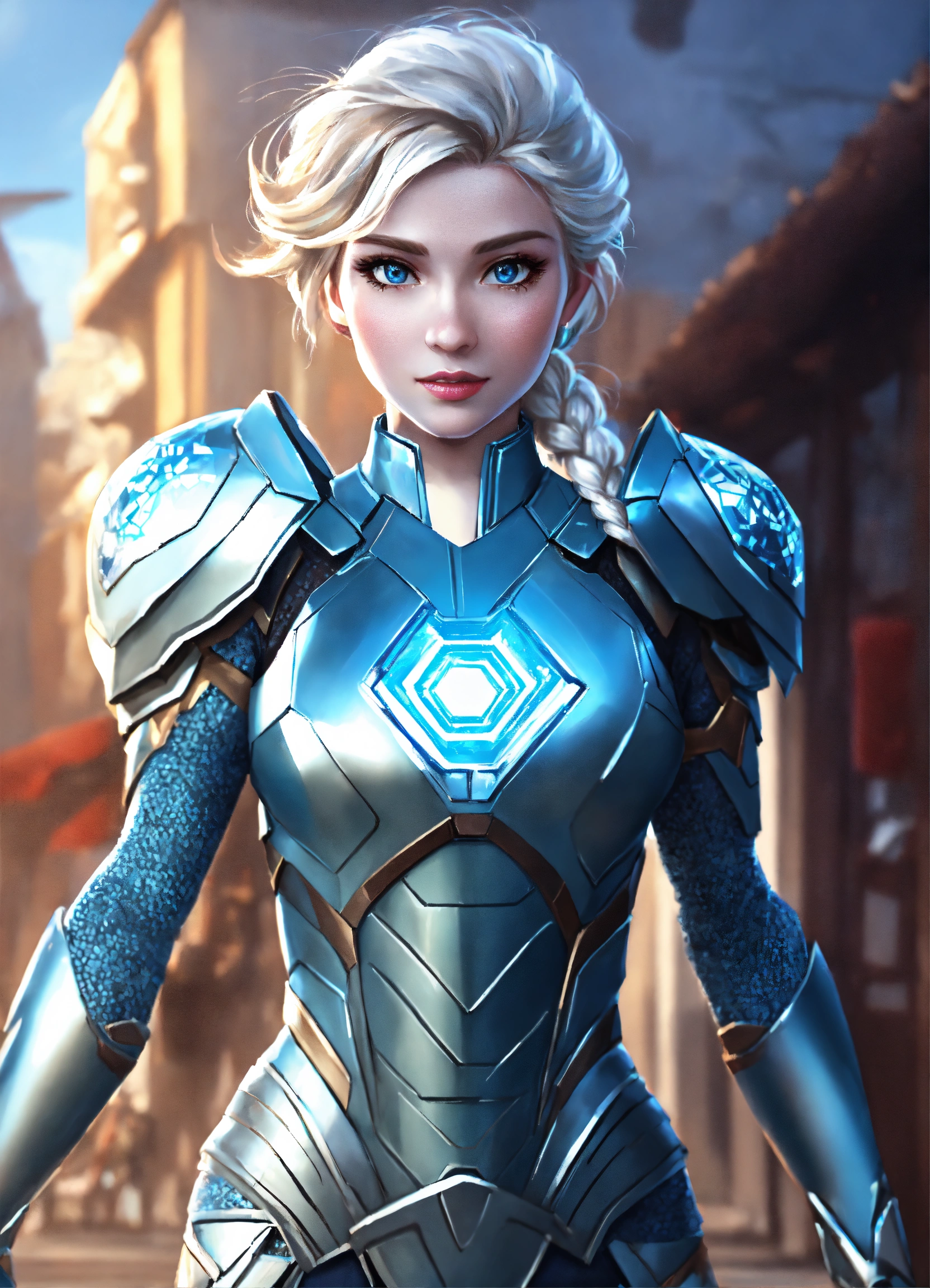 Lexica - Athletic female Elsa Frozen wearing metal ice blue Iron Man ...