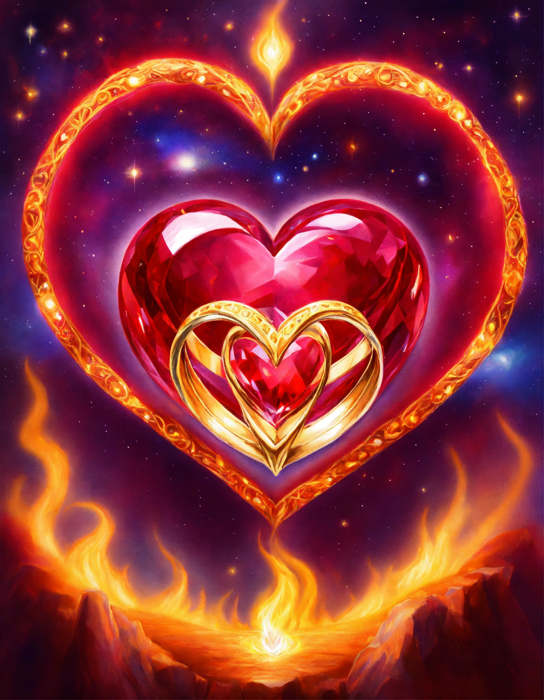 Lexica - Beautifull colored pencil drawing of a a pair of golden wedding rings in the center of ...