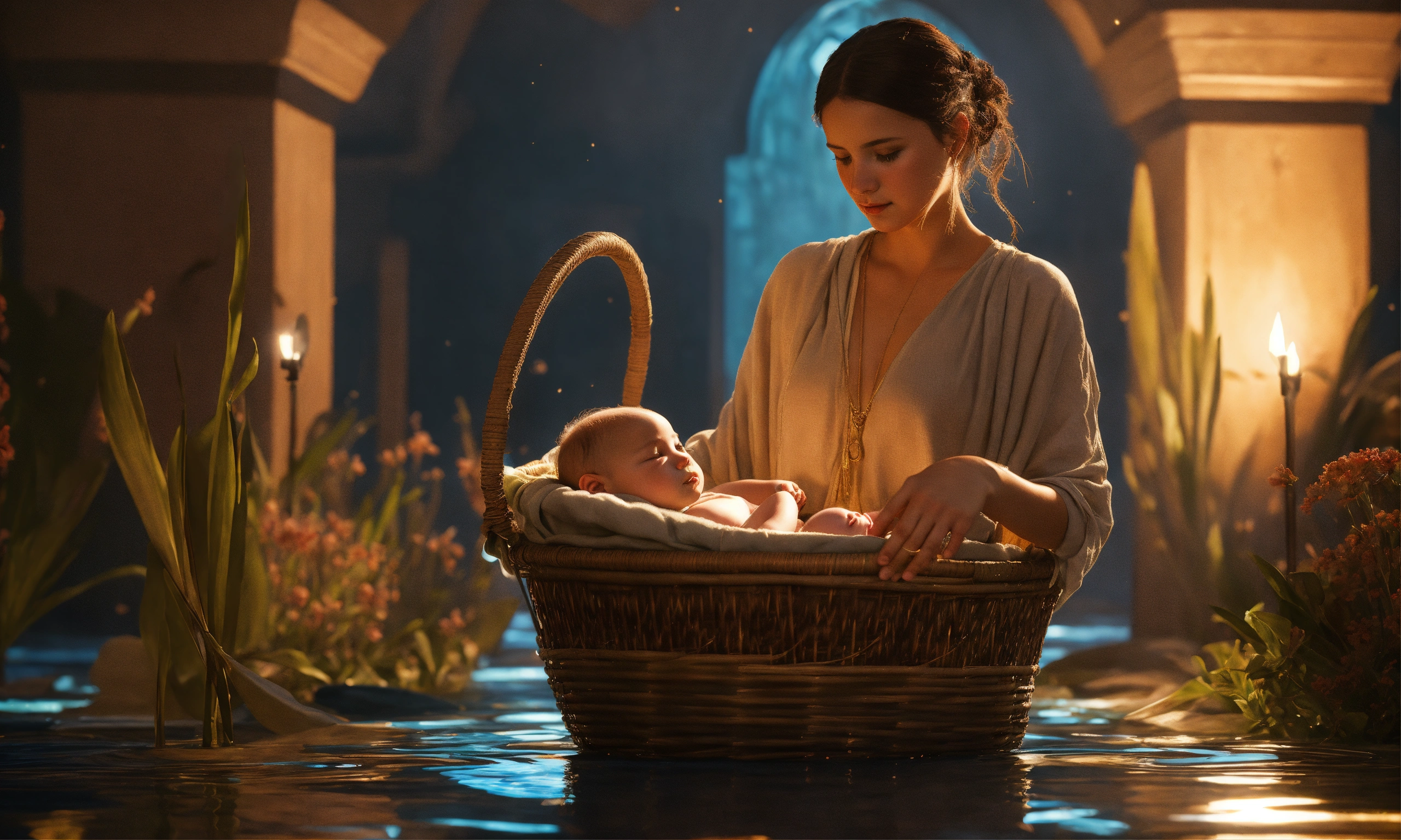 Lexica - Israeli woman places baby in the Nile inside a basket ...
